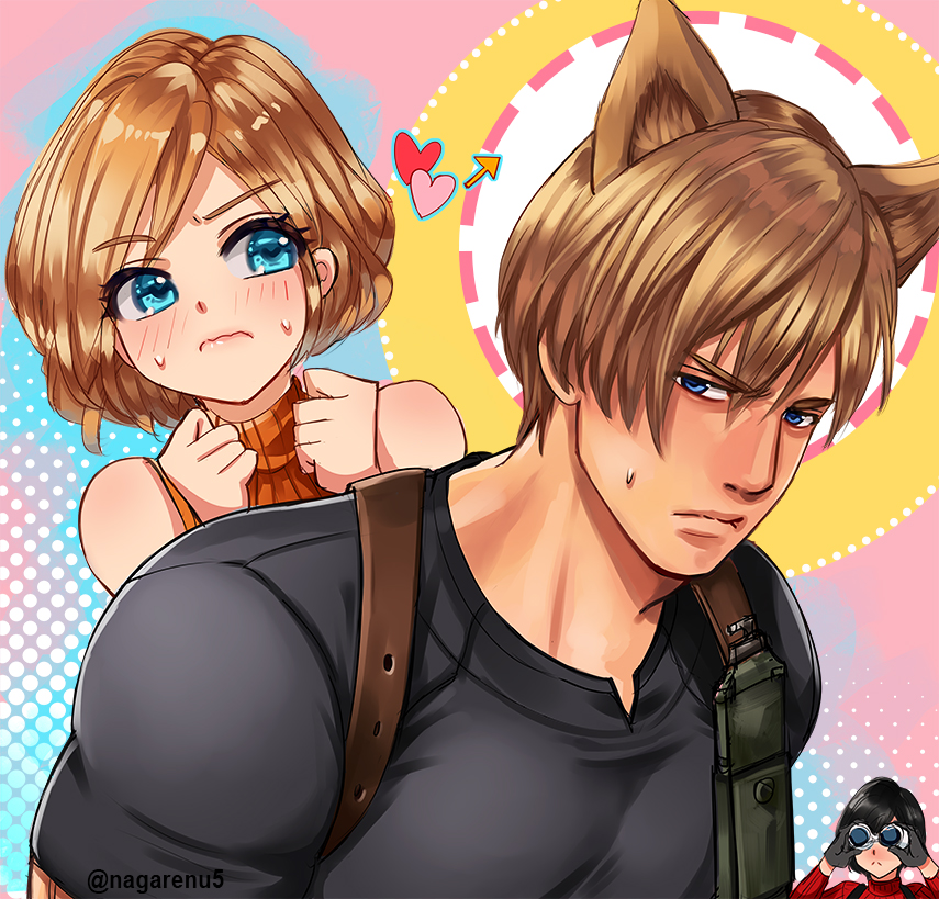 Safebooru - 1girl 2girls ada wong animal ears ashley graham blue eyes blush cat ears curtained ...
