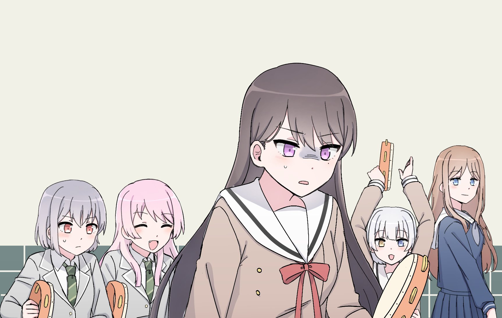 Safebooru - 5girls bang dream! bang dream! it's mygo!!!!! blue eyes blue shirt blue skirt brown ...