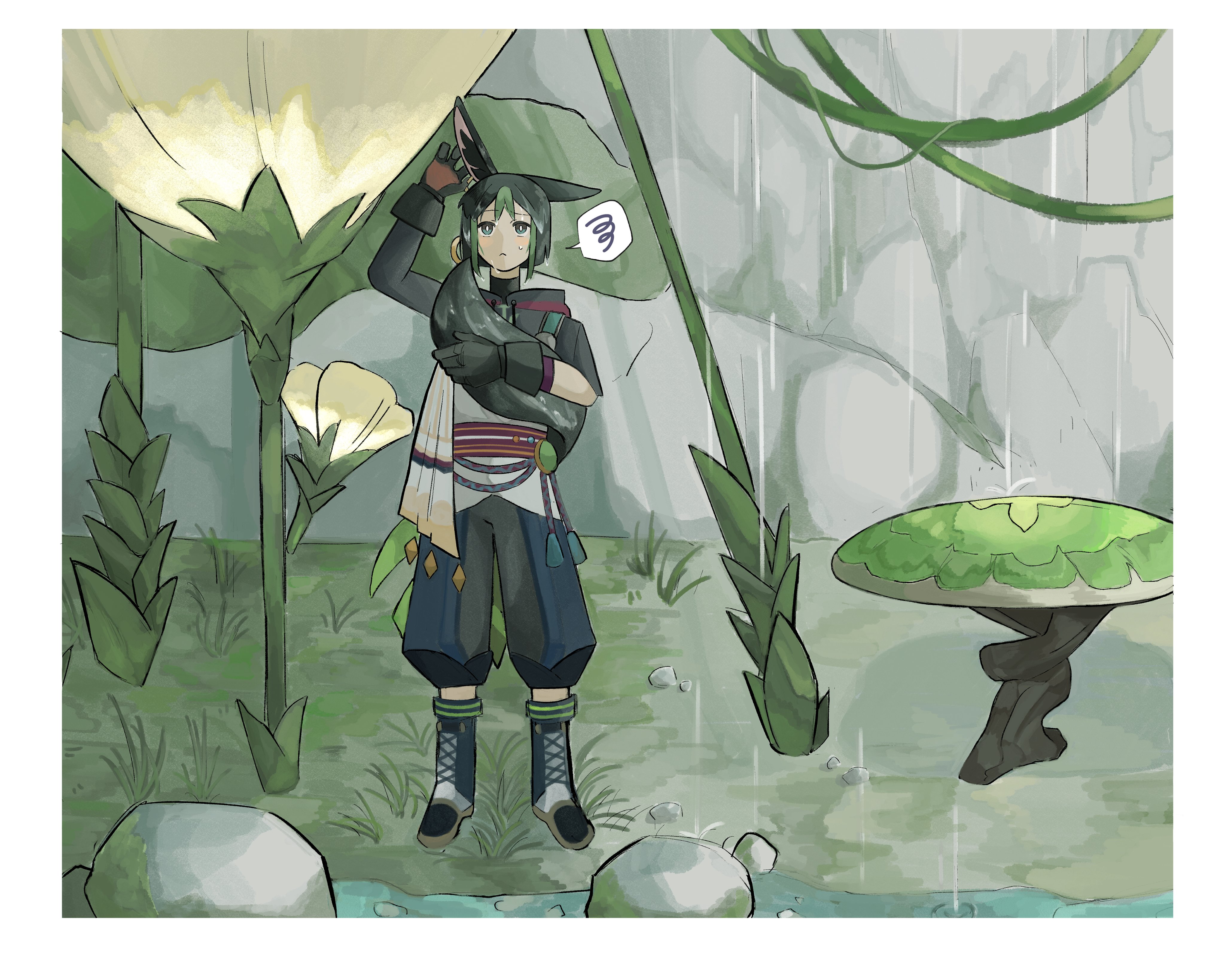 Safebooru - 1boy absurdres animal ear fluff animal ears asymmetrical sleeves black footwear ...