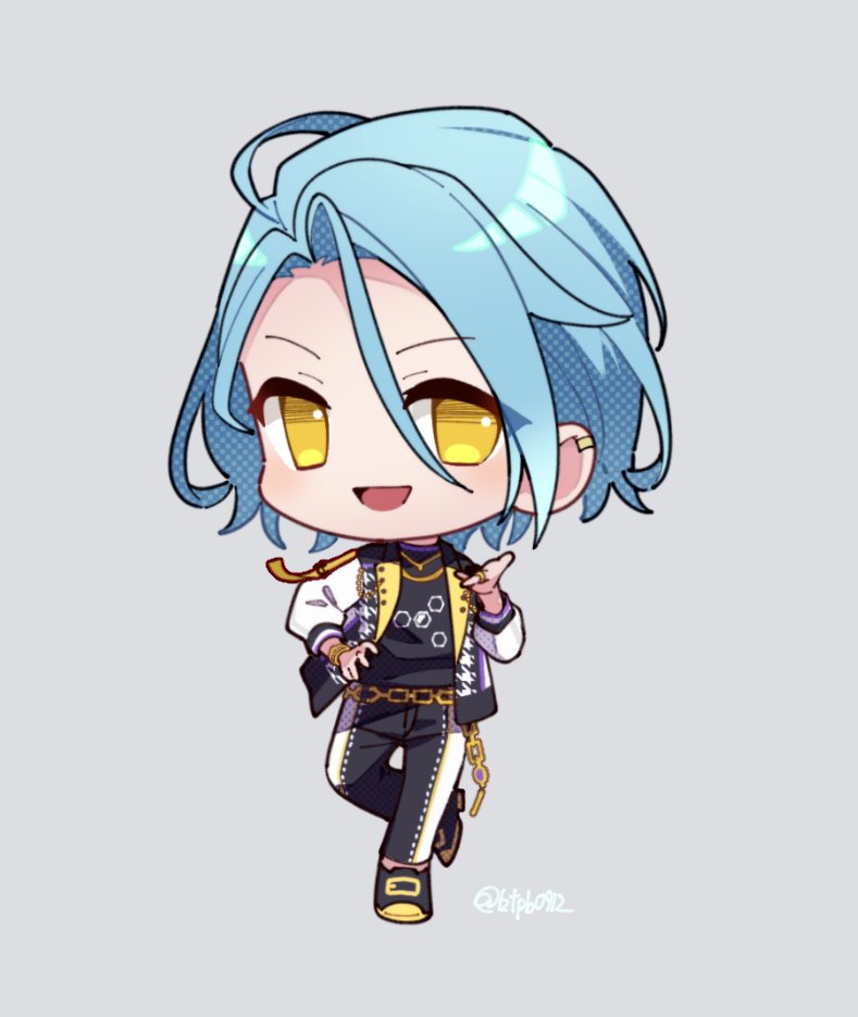 Safebooru - 1boy :d belt black shirt btpb0912 buckle chain belt chibi ...