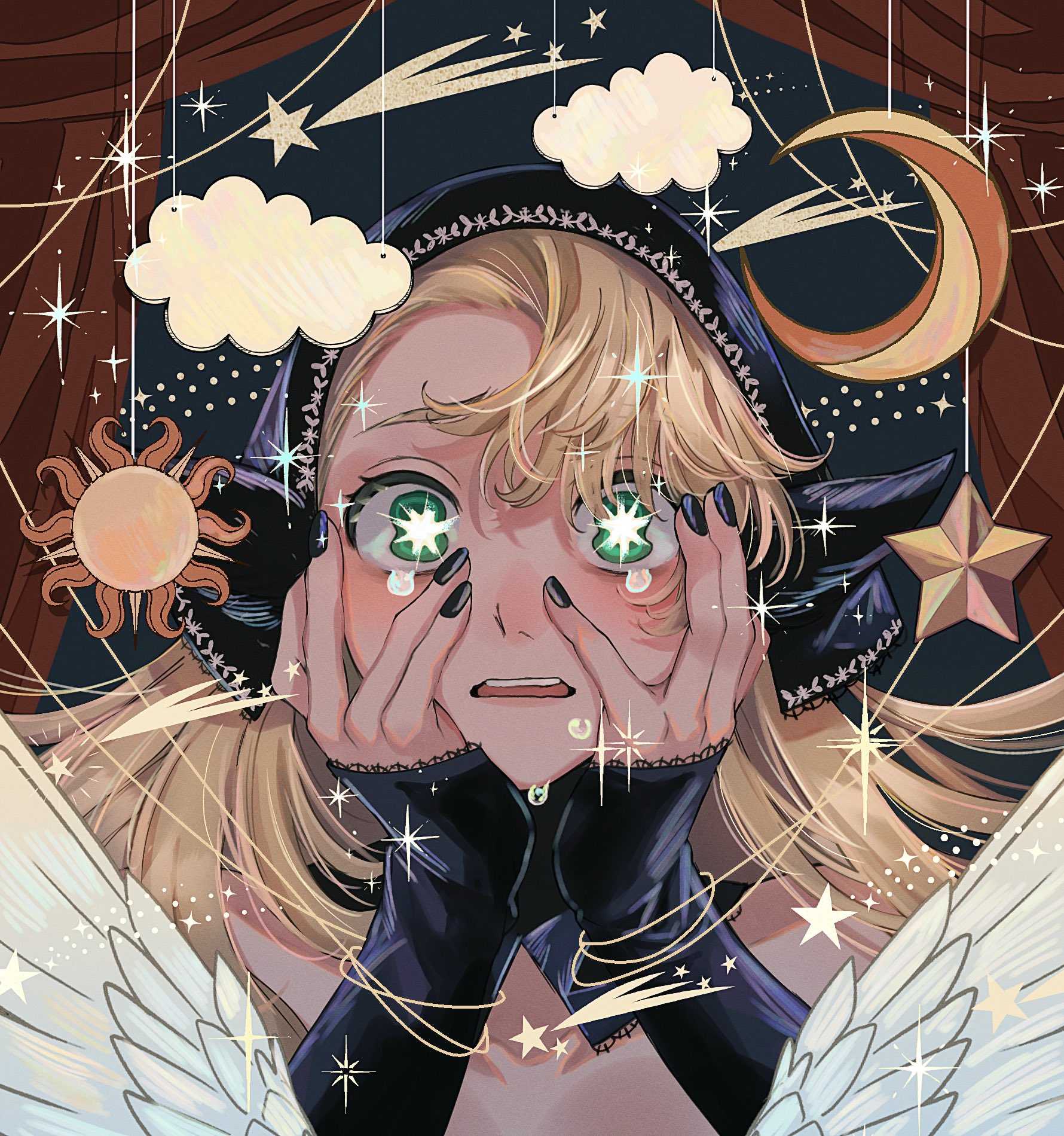 Safebooru - 1girl black hood black nails blonde hair clouds commentary ...