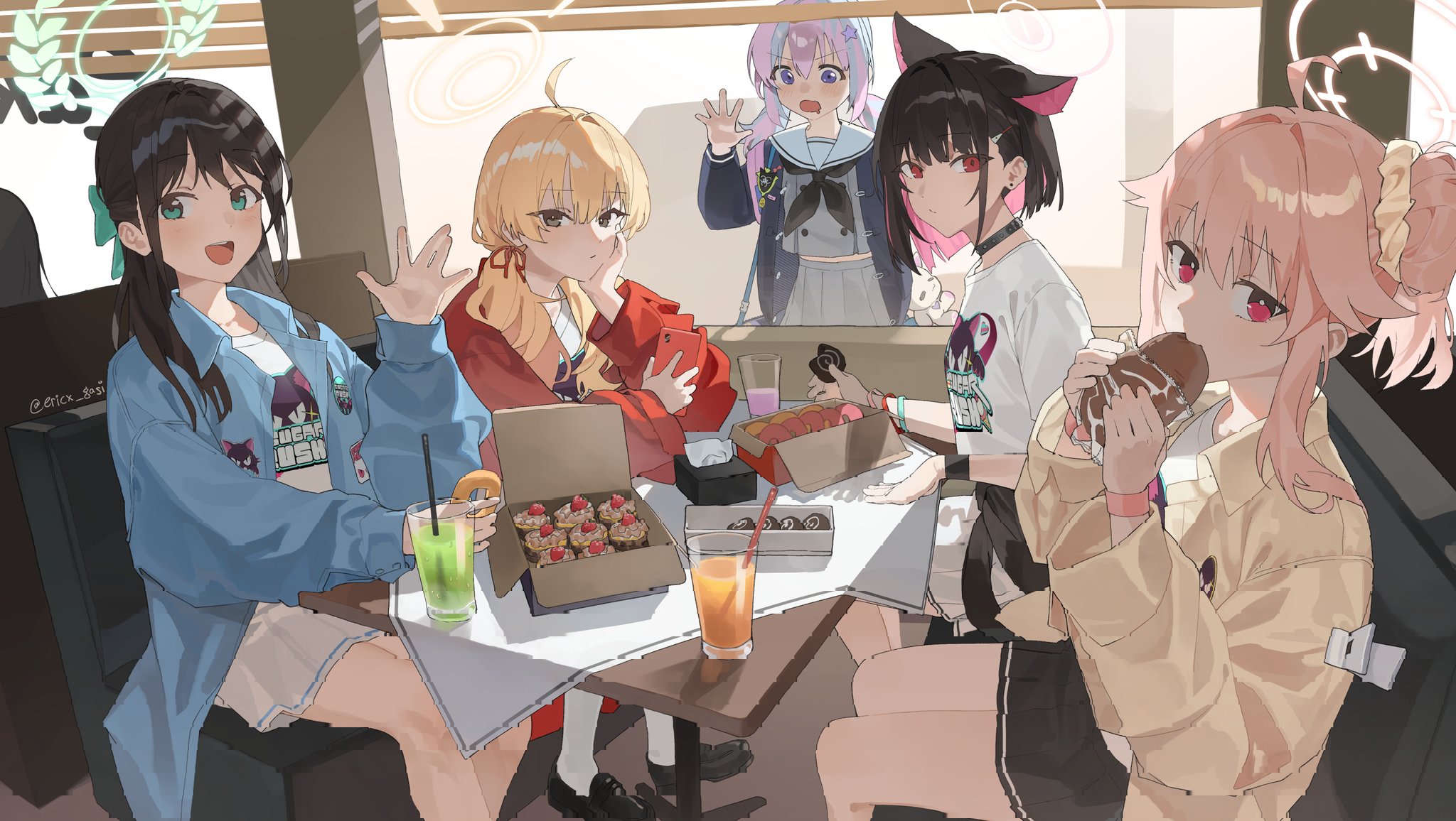 Safebooru - 5girls after-school sweets club (blue archive) ahoge airi (band) (blue archive) airi ...