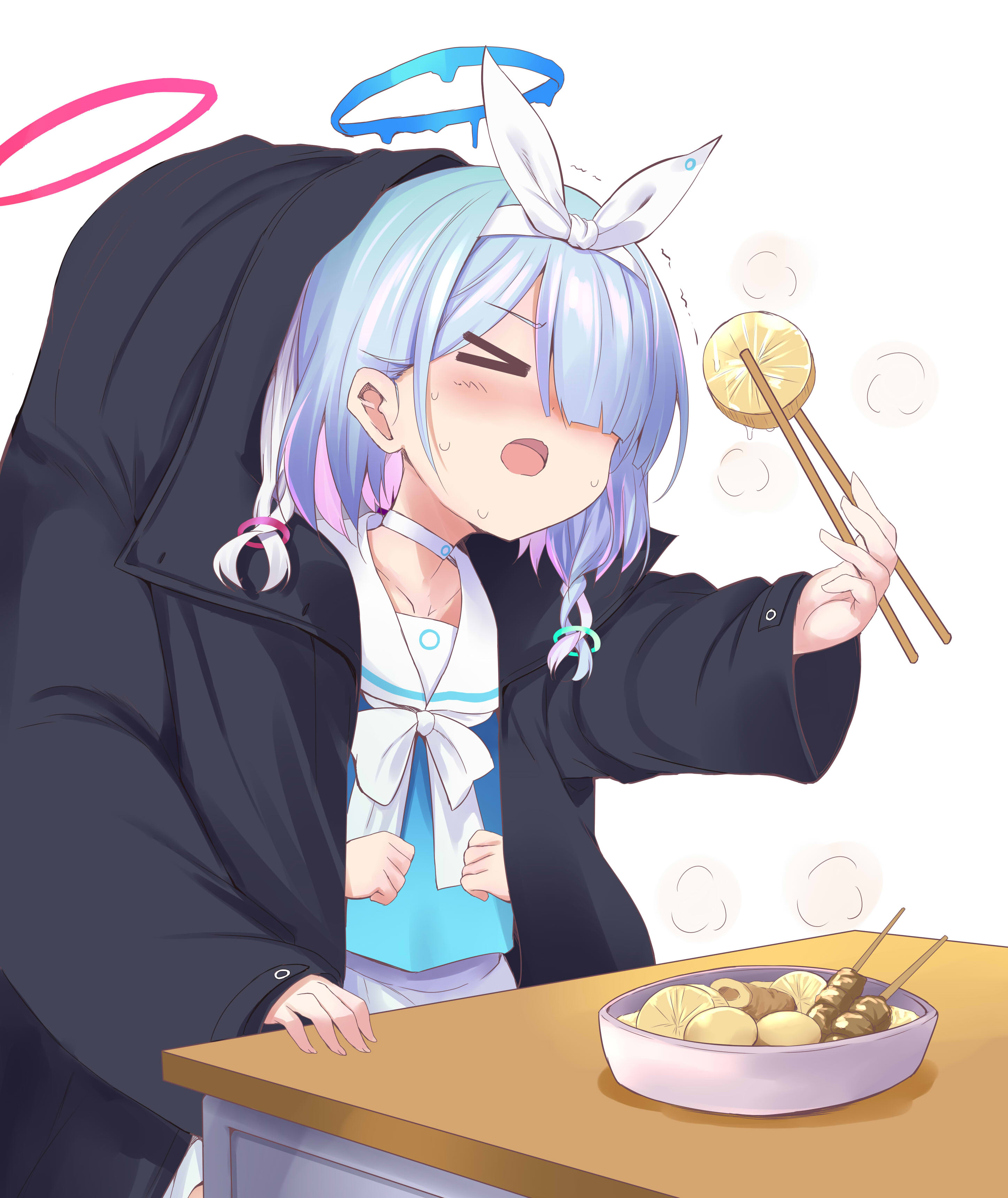 Safebooru - 2girls absurdres arona (blue archive) black coat blue archive blue hair blue shirt ...