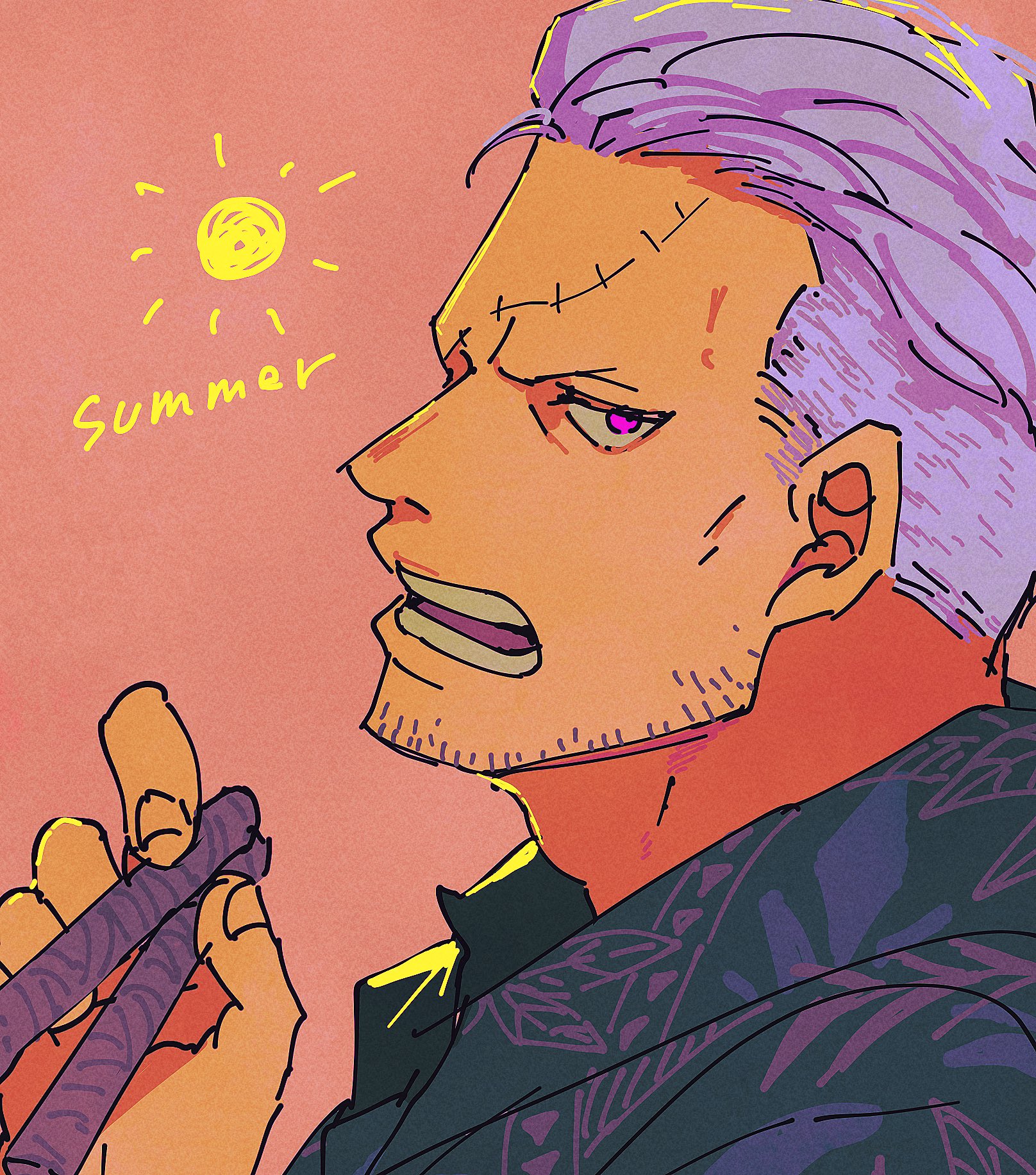 Safebooru 1boy Beard Stubble Cigar Commentary Request Facial Hair 1378