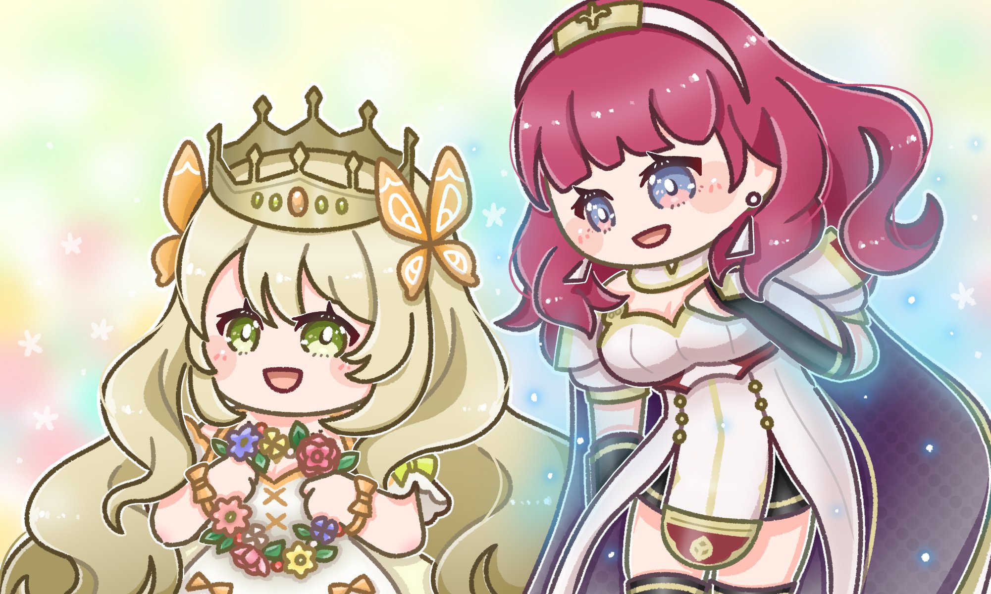 Safebooru - 2girls arm guards blonde hair butterfly hair ornament cape celica (fire emblem ...