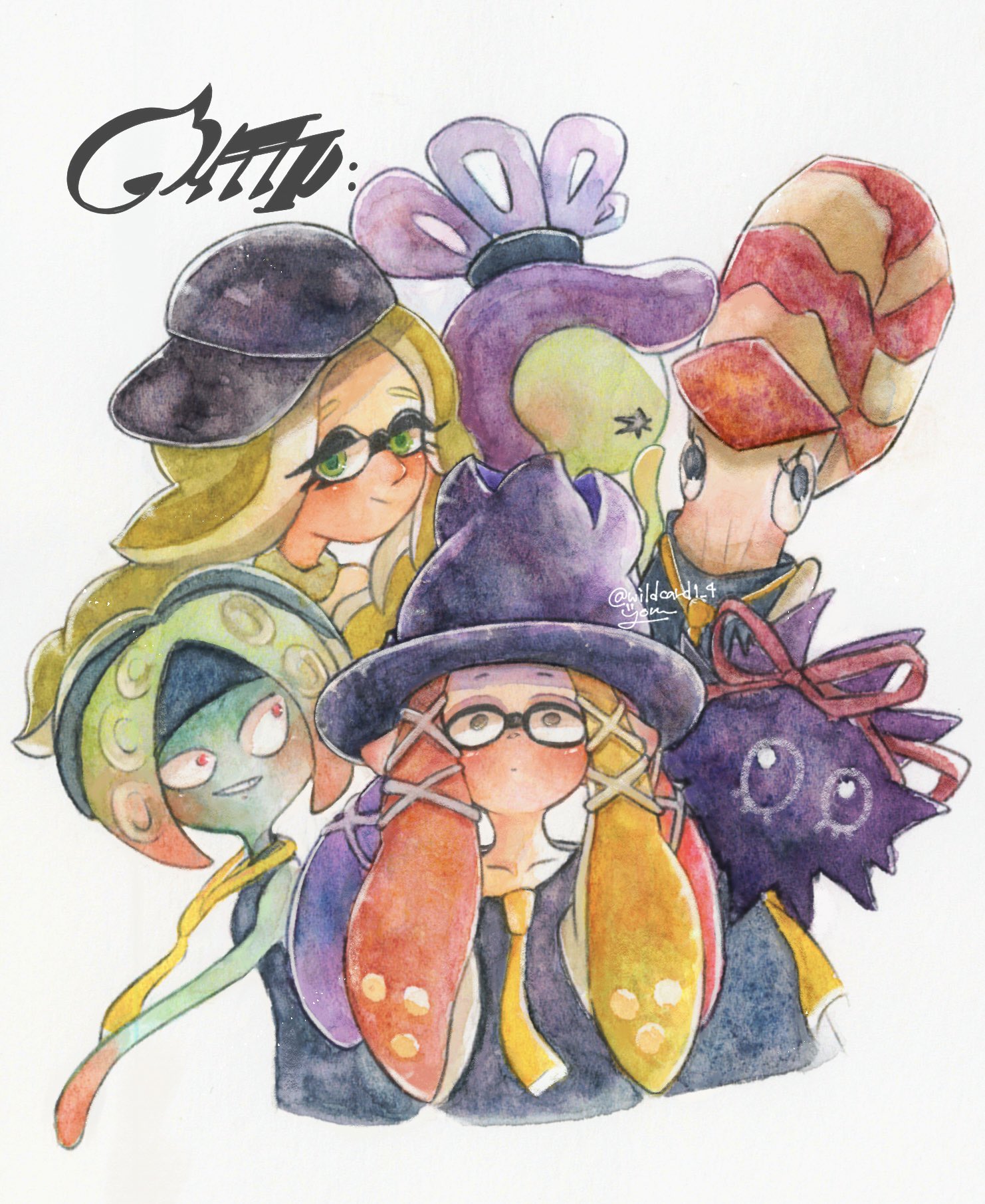 Safebooru - 6+girls aachin (splatoon) bibi (splatoon) black ribbon ...