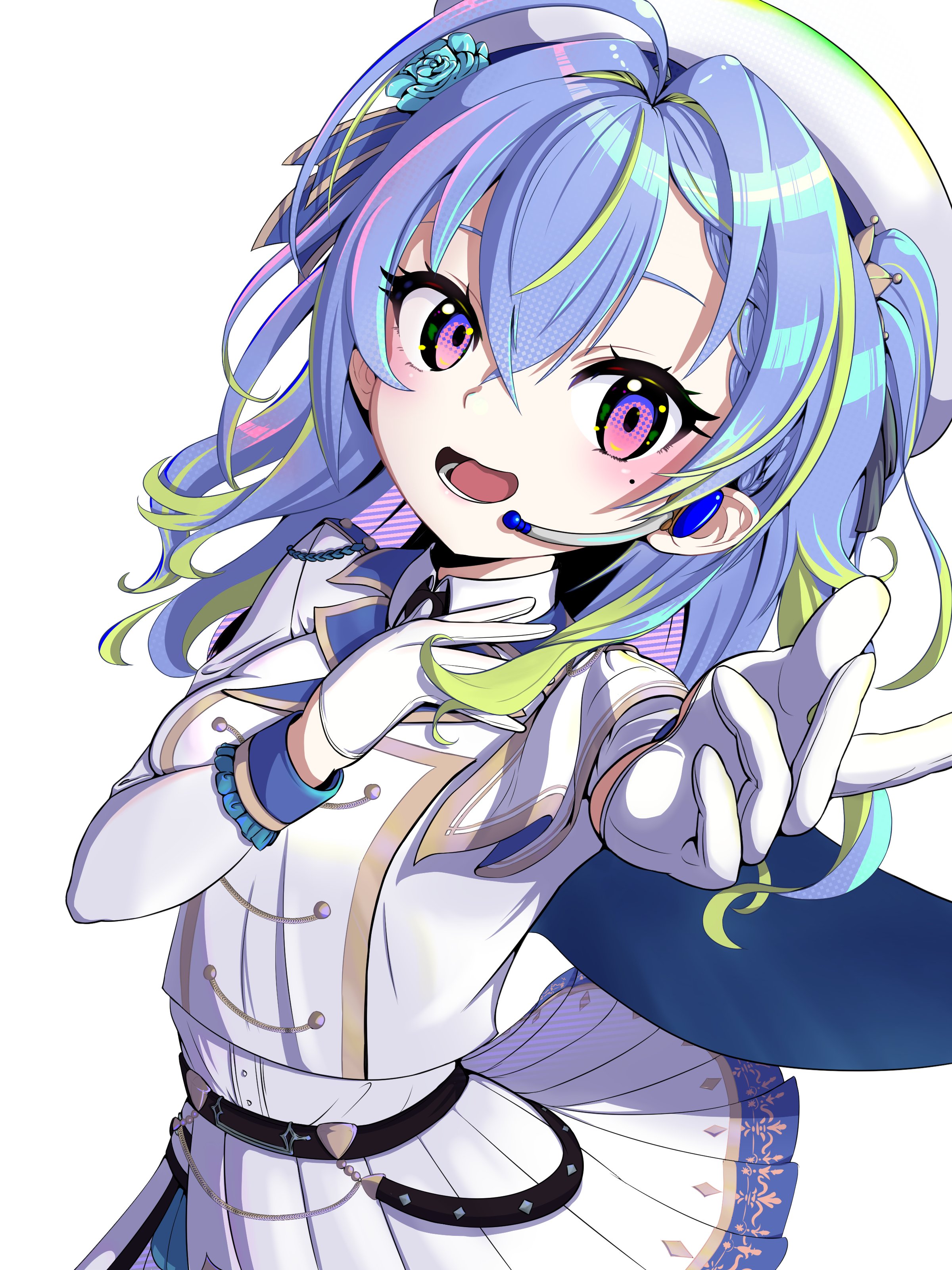 Safebooru - 1girl absurdres belt black belt blue flower blue hair blue rose blush breasts ...