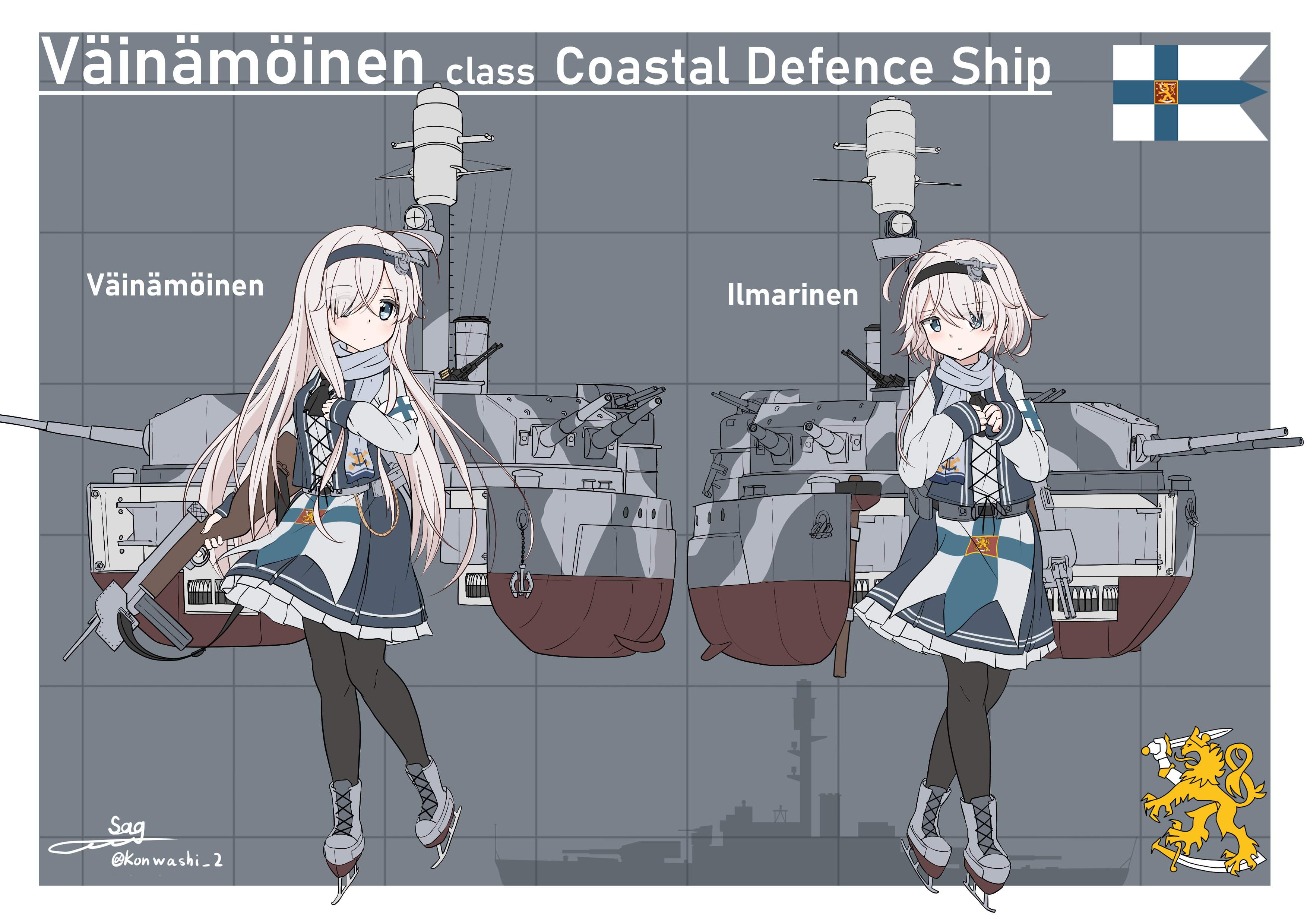 Safebooru - 2girls absurdres anchor belt black hairband black pantyhose blue eyes dress finland ...