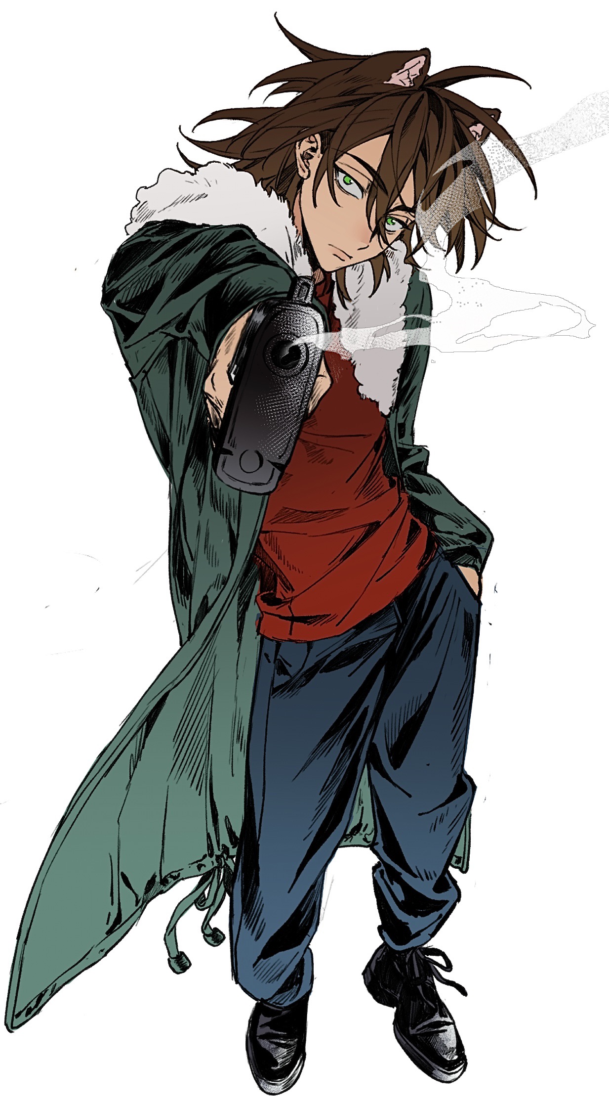 Safebooru - 1boy animal ears black footwear blue pants brown hair cat boy cat ears chinese ...