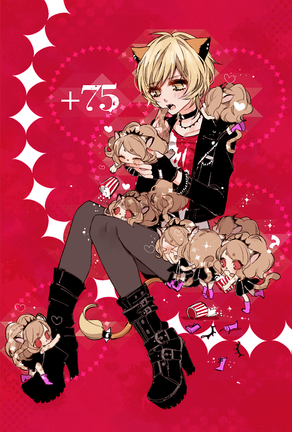 Safebooru - 6+girls :o ? animal ears black choker black footwear black gloves black jacket black ...