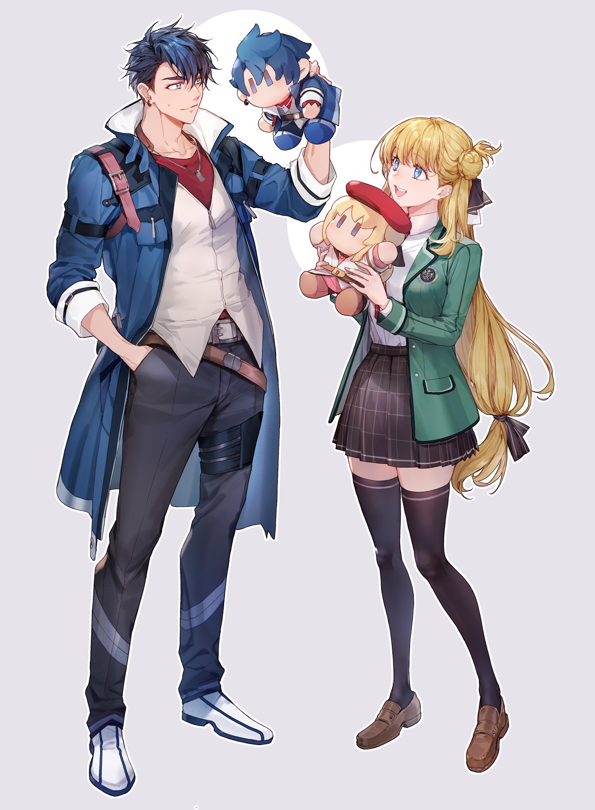 Safebooru - 1boy 1girl achan (blue semi) agnes claudel black hair blonde hair blue eyes coat dog ...