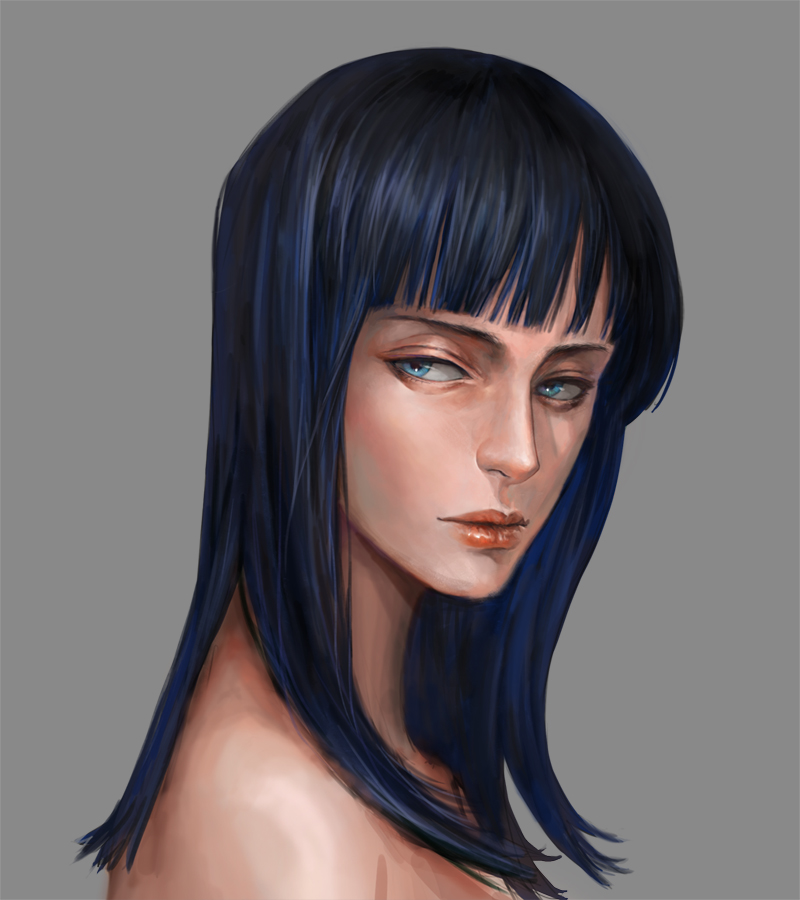 Safebooru - 1girl bare shoulders blue eyes blue hair blunt bangs closed mouth commentary request ...