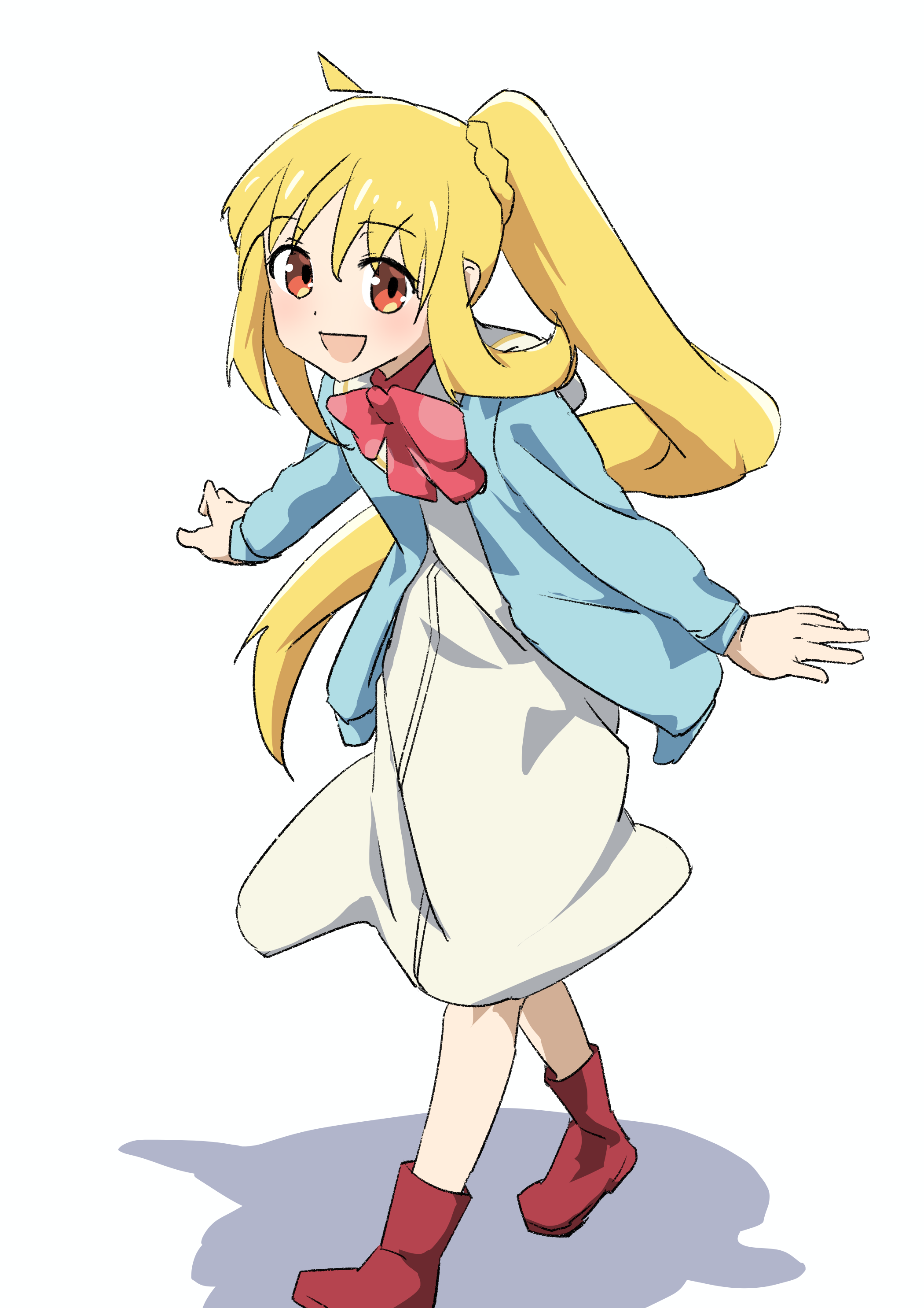 Safebooru - 1girl absurdres ahoge ankle boots blonde hair blue cardigan bocchi the rock! boots ...
