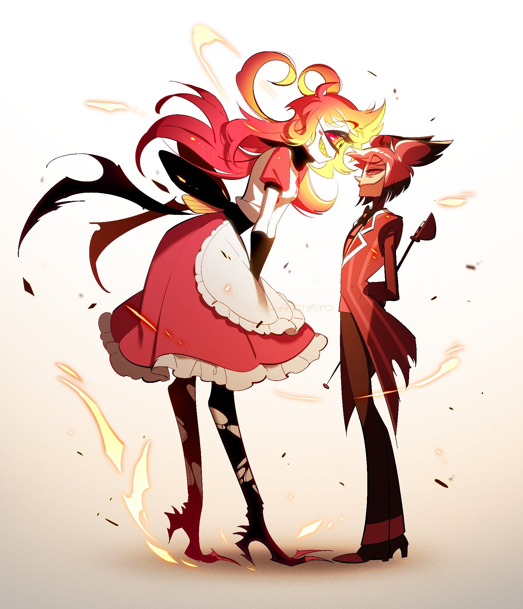 Safebooru - 1boy 1girl aged up alastor (hazbin hotel) arms behind back ...