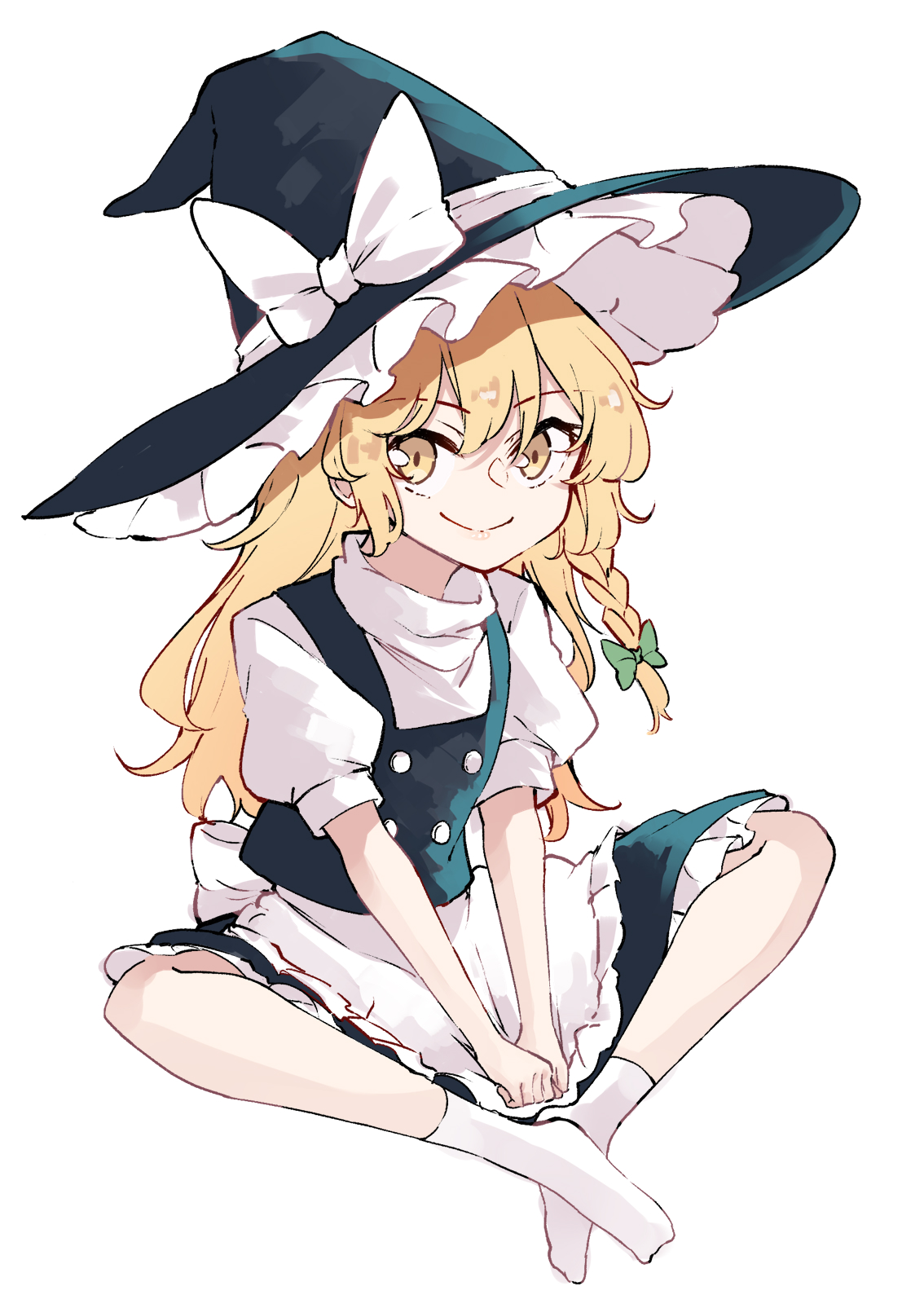 Safebooru - 1girl apron black hat black skirt black vest blonde hair bow braid closed mouth ...