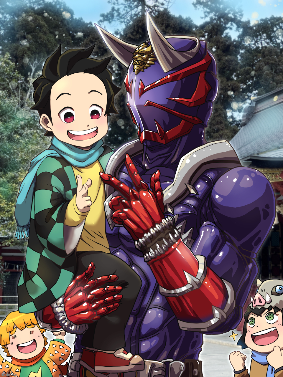 Safebooru - 4boys agatsuma zenitsu child colored skin hashibira inosuke ...