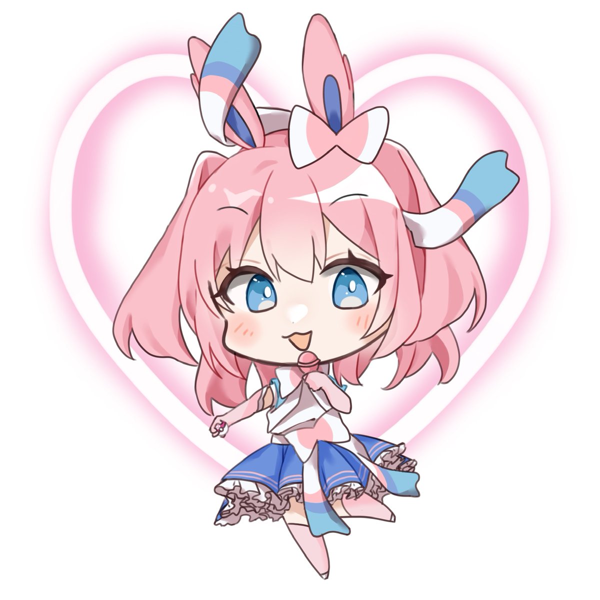 Safebooru - 1girl animal ears blue eyes blue skirt chibi chibi only elbow gloves full body ...