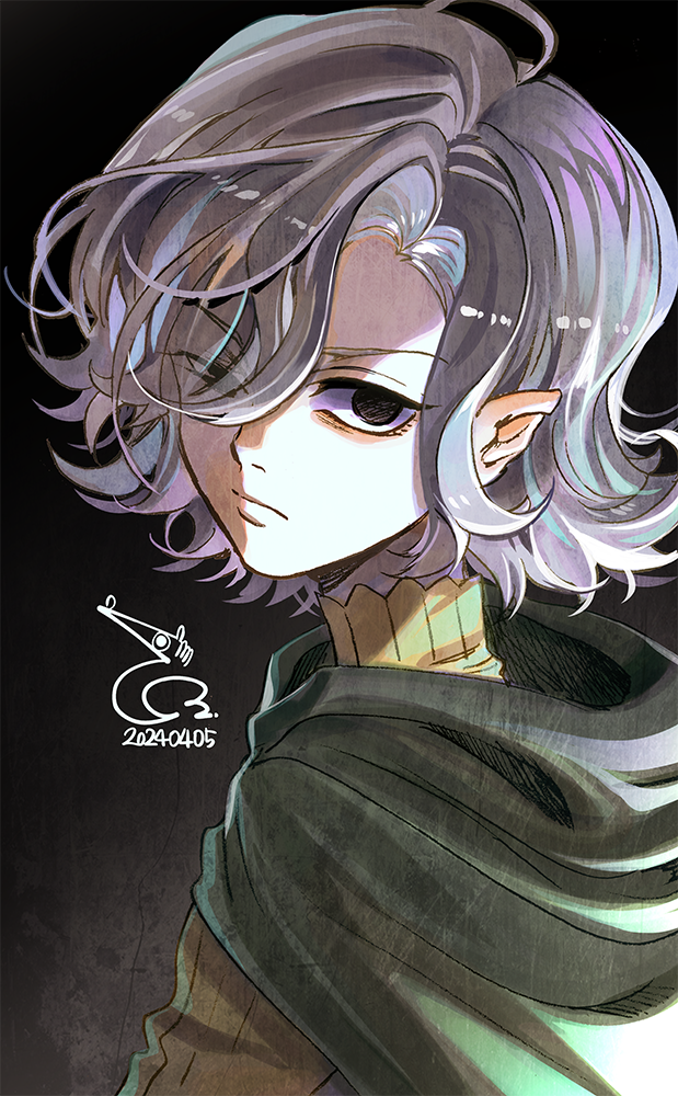 Safebooru - 1boy bae (baebae) bags under eyes black background black eyes dungeon meshi elf ...