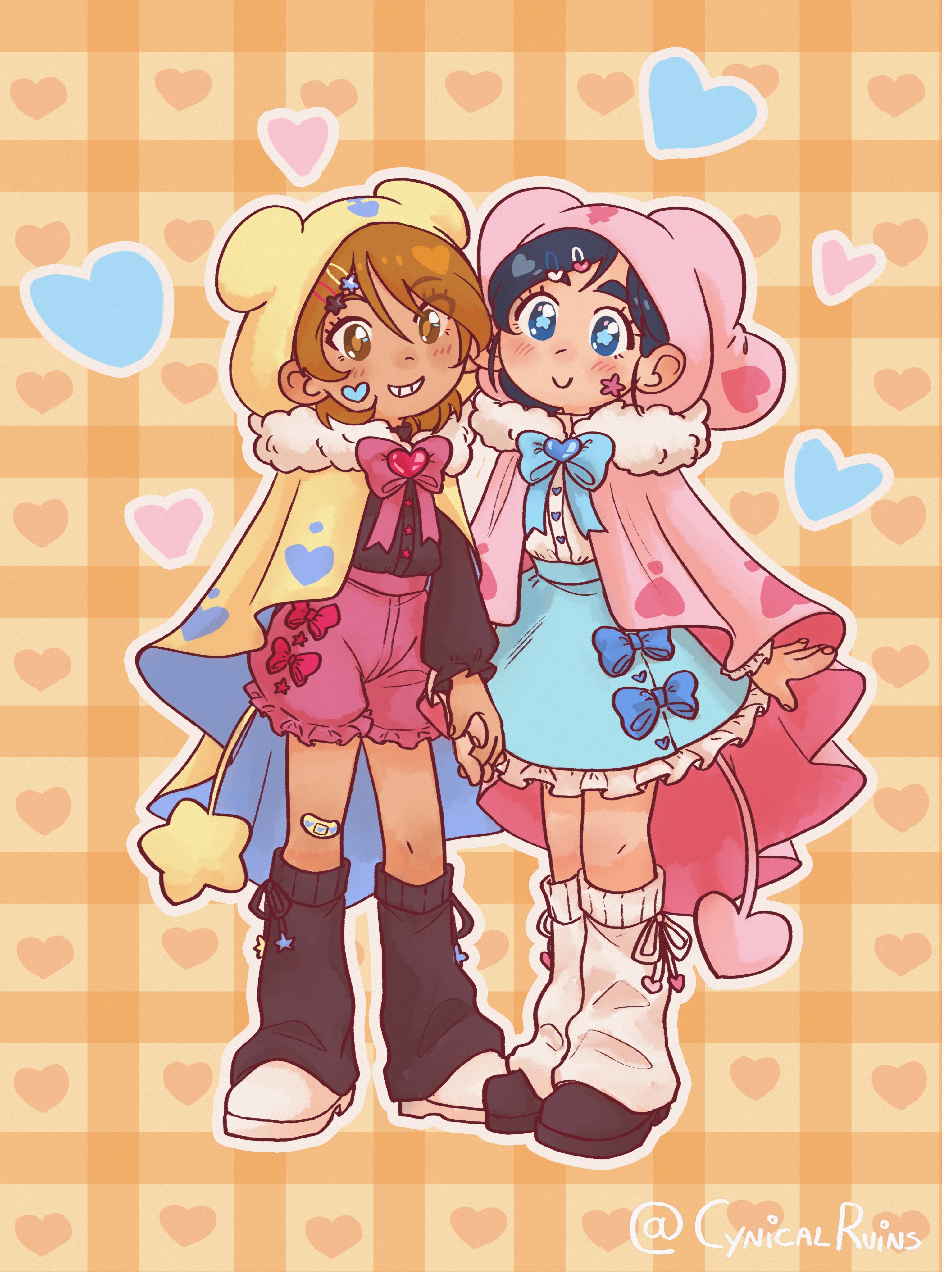 Safebooru - 2girls absurdres animal ear hood artist name aurora (cynicalruins) bandaid bandaid ...