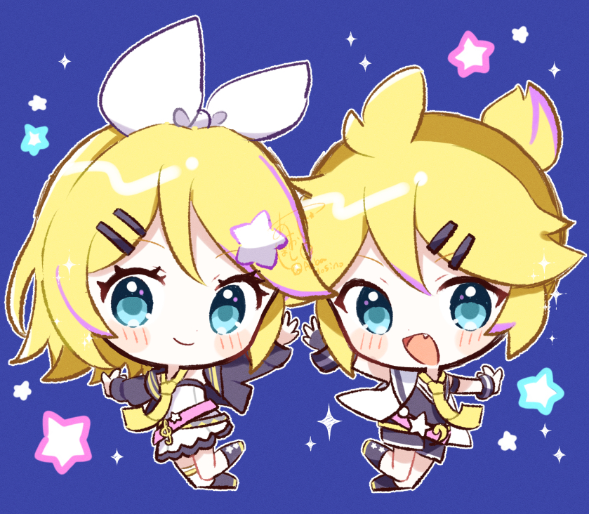 Safebooru - 1boy 1girl aobahosino blonde hair blue background blue eyes blush bow brother and ...