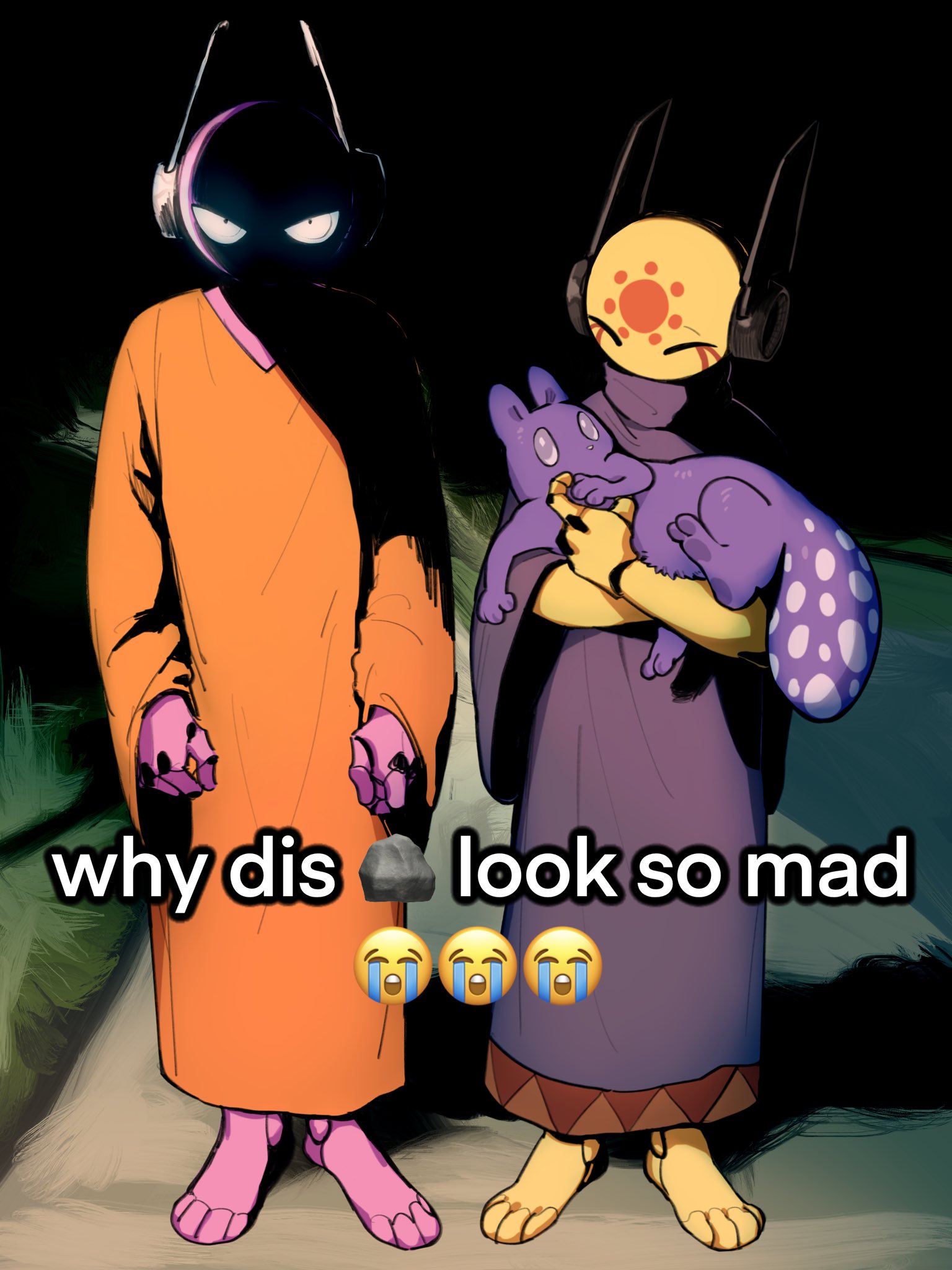 Safebooru - 1boy 1girl ^ ^ androgynous angry closed eyes colored skin ...