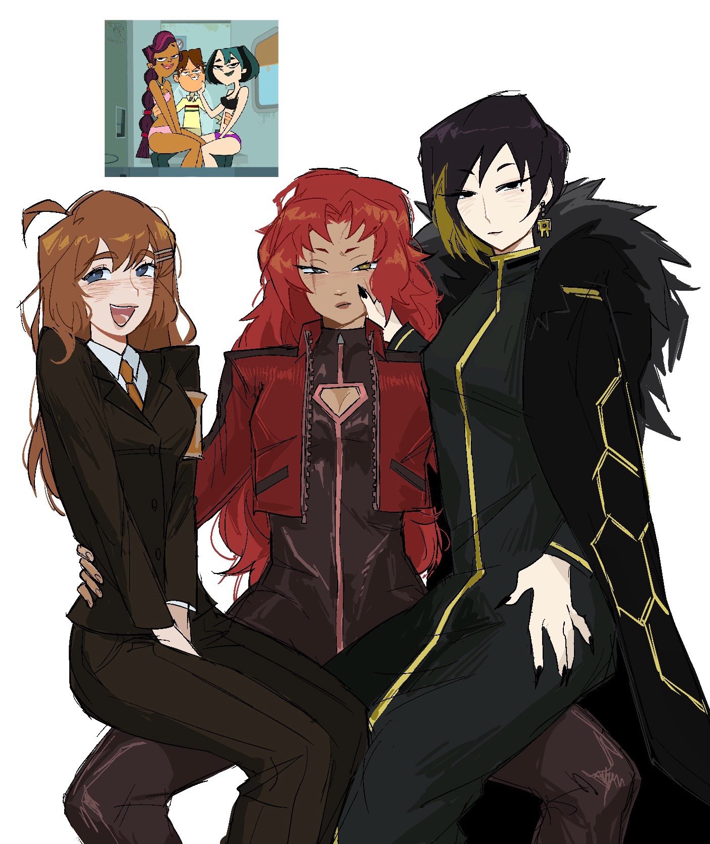 Safebooru - ahoge alternate skin color binah (project moon) black bodysuit black coat black ...