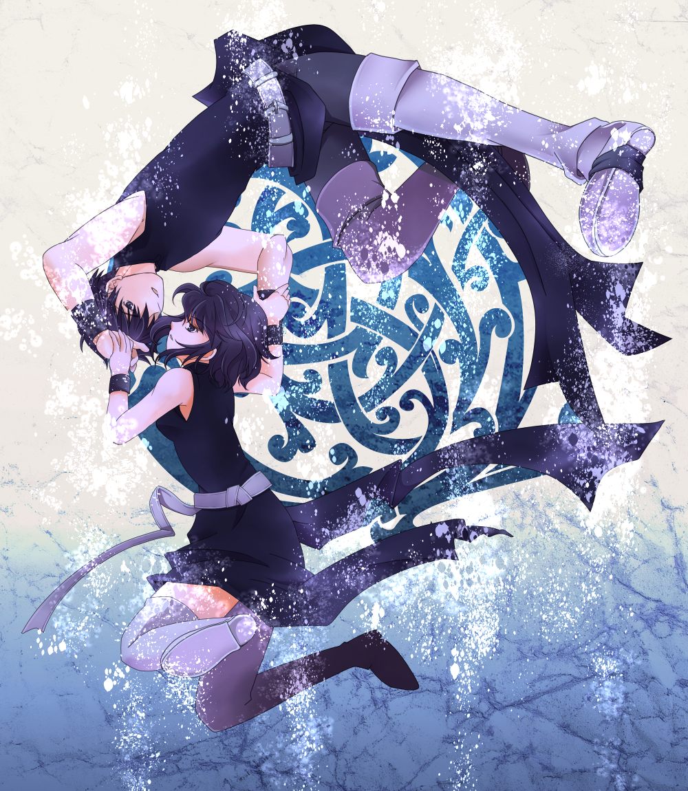 Safebooru - 1boy 1girl belt black hair boots bracelet brother and ...