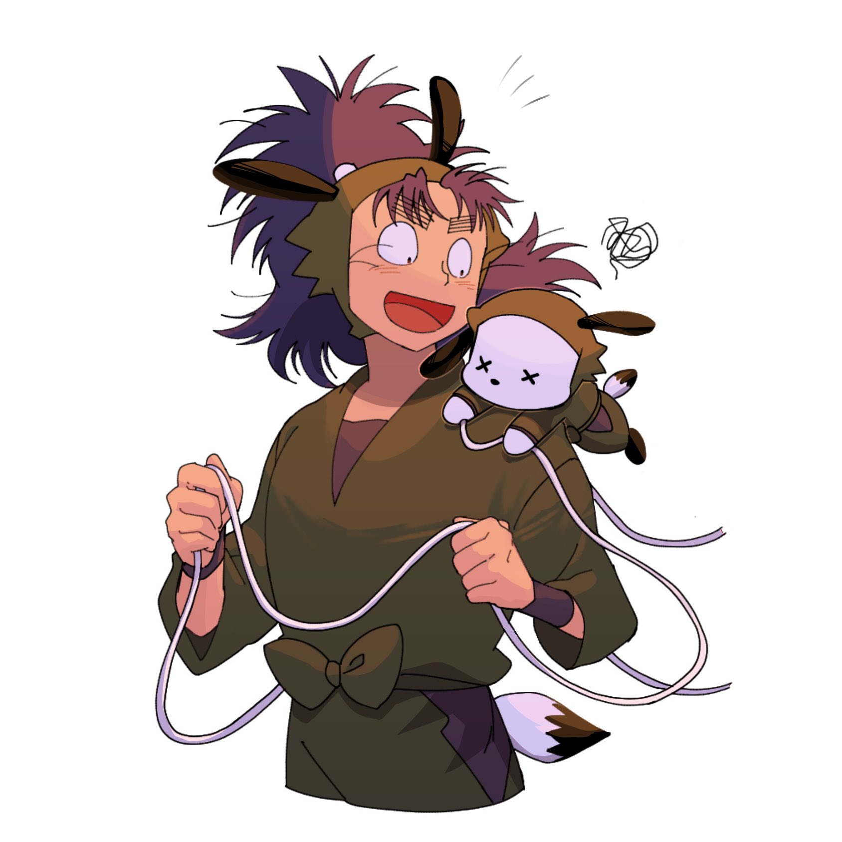 Safebooru - 1boy :d animal animal on shoulder black ears black tail ...