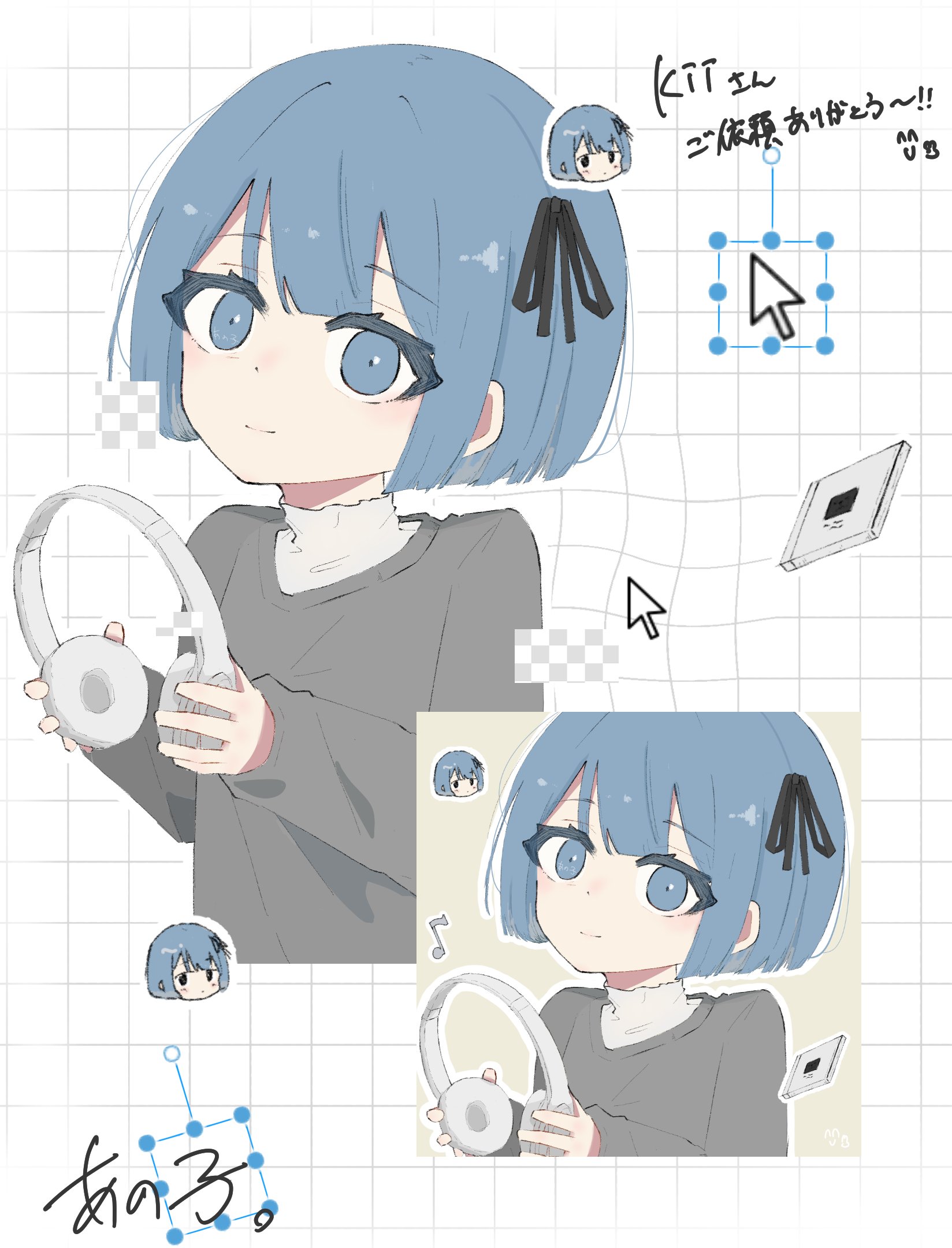 Safebooru - 1girl black ribbon black sweater blue eyes blue hair chibi ...