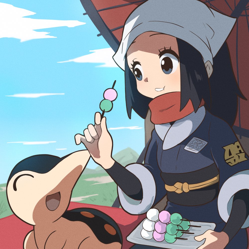 Safebooru - 1girl akari (pokemon) cyndaquil dango eating food ginkgo ...