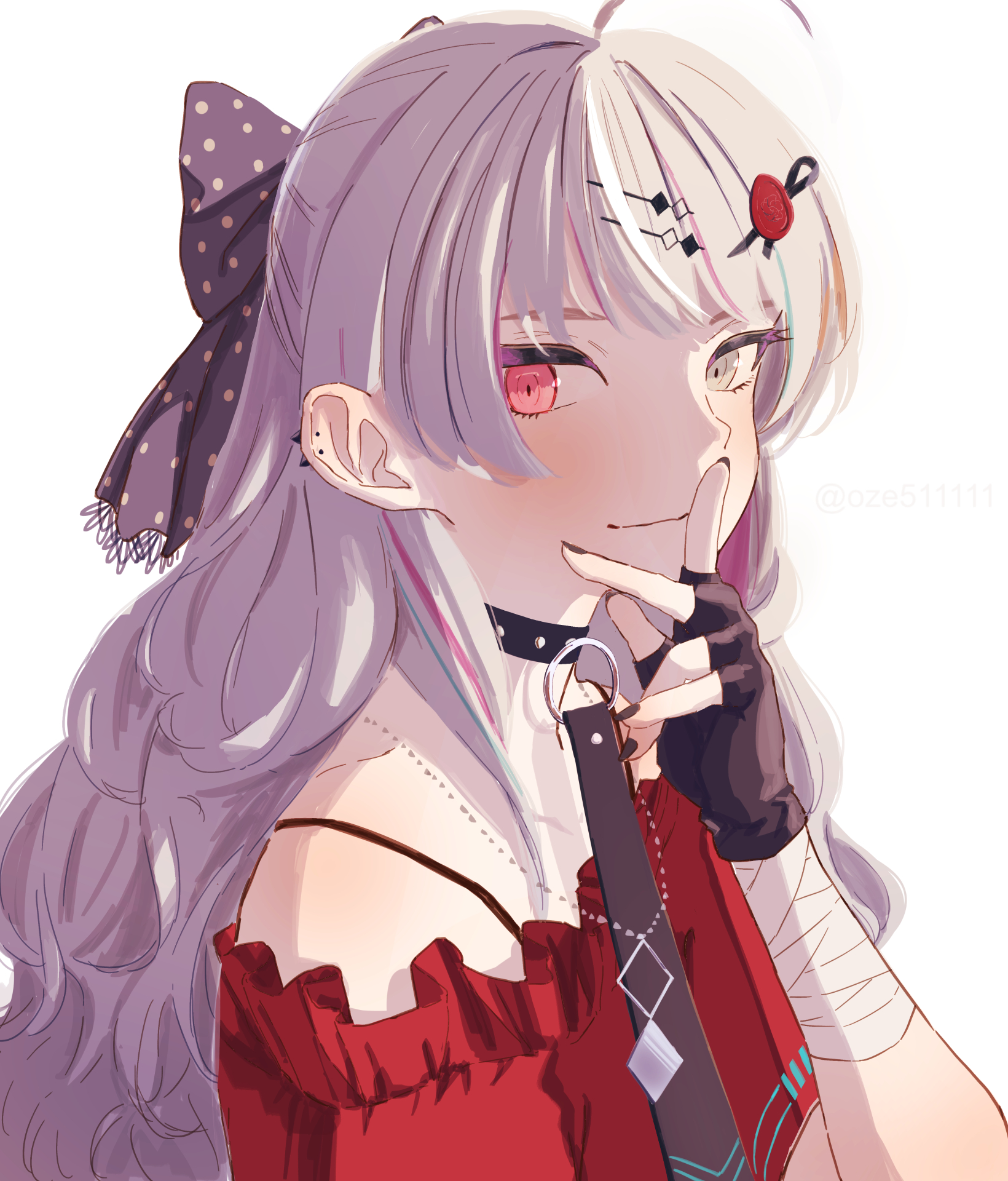 Safebooru - 1girl bandaged arm bandages black bow black gloves black nails bow closed mouth ...