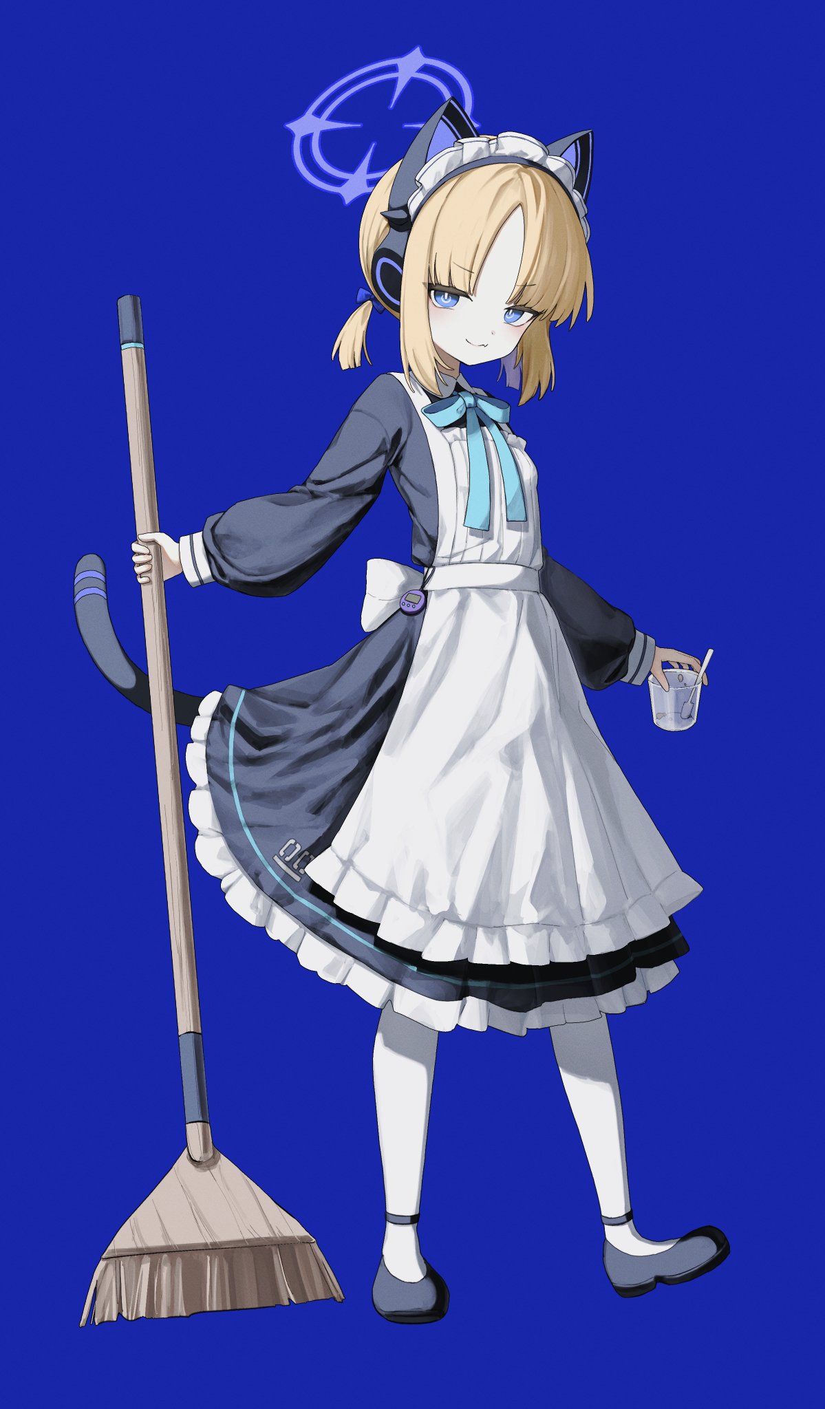 Safebooru - 1girl animal ear headphones animal ears ao (blue archive) apron black dress black ...