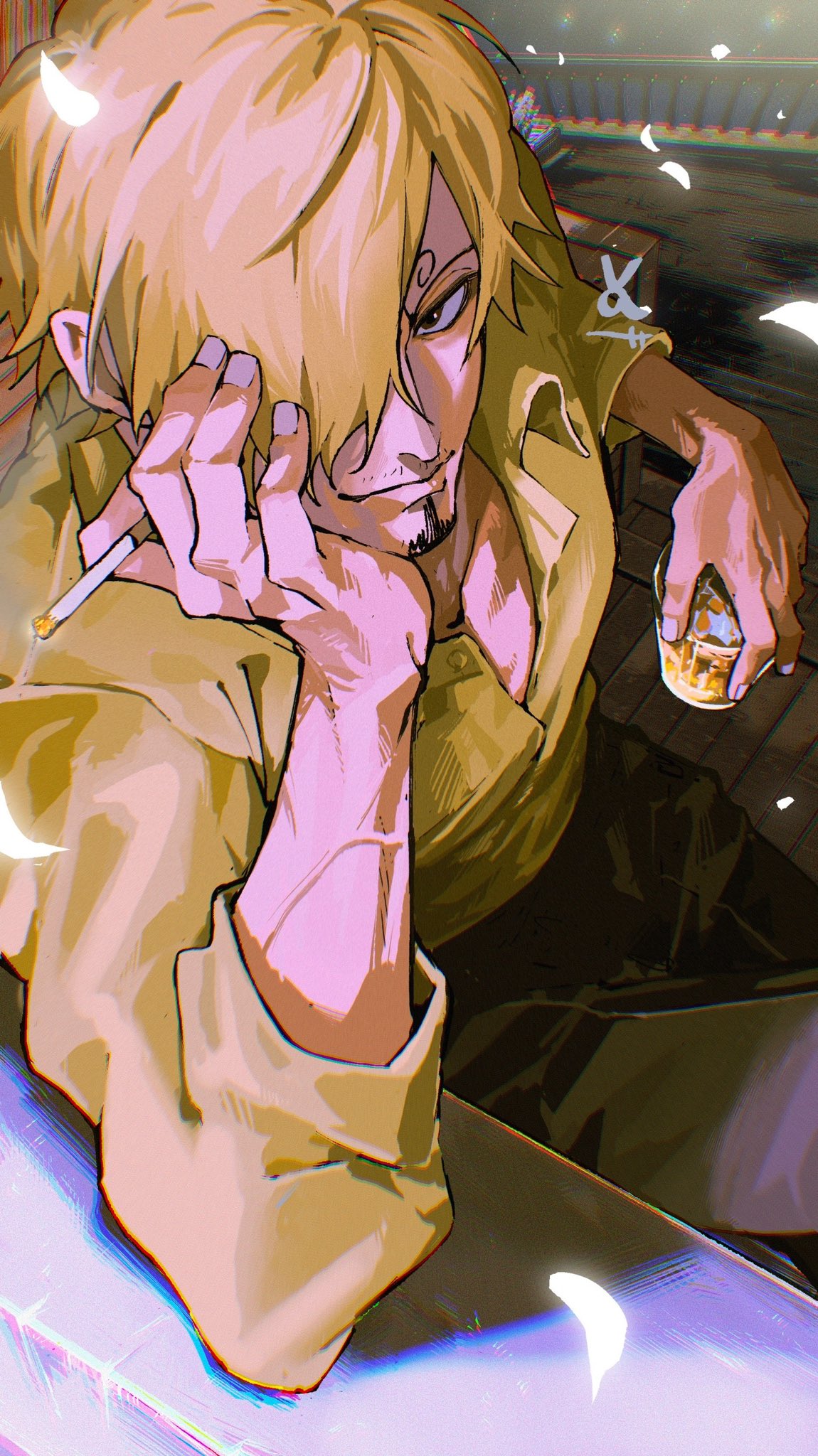 Safebooru - 1boy blonde hair chromatic aberration cigarette commentary ...
