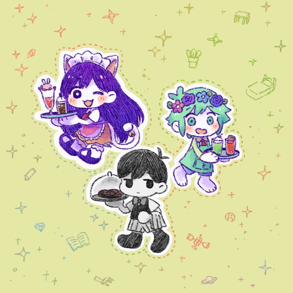 Safebooru - 1girl 2boys :3 animal ears barefoot basil (headspace ...