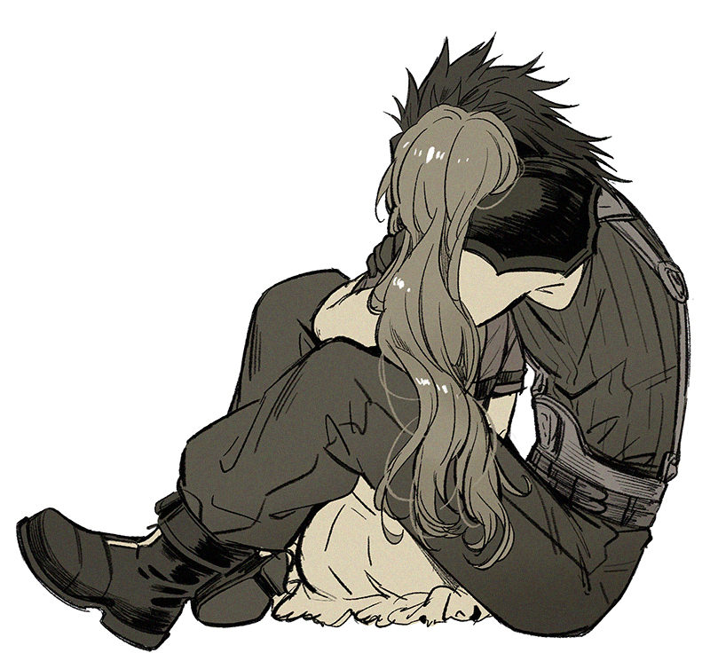 Safebooru - 1boy 1girl aerith gainsborough armor baggy pants black footwear black gloves black ...