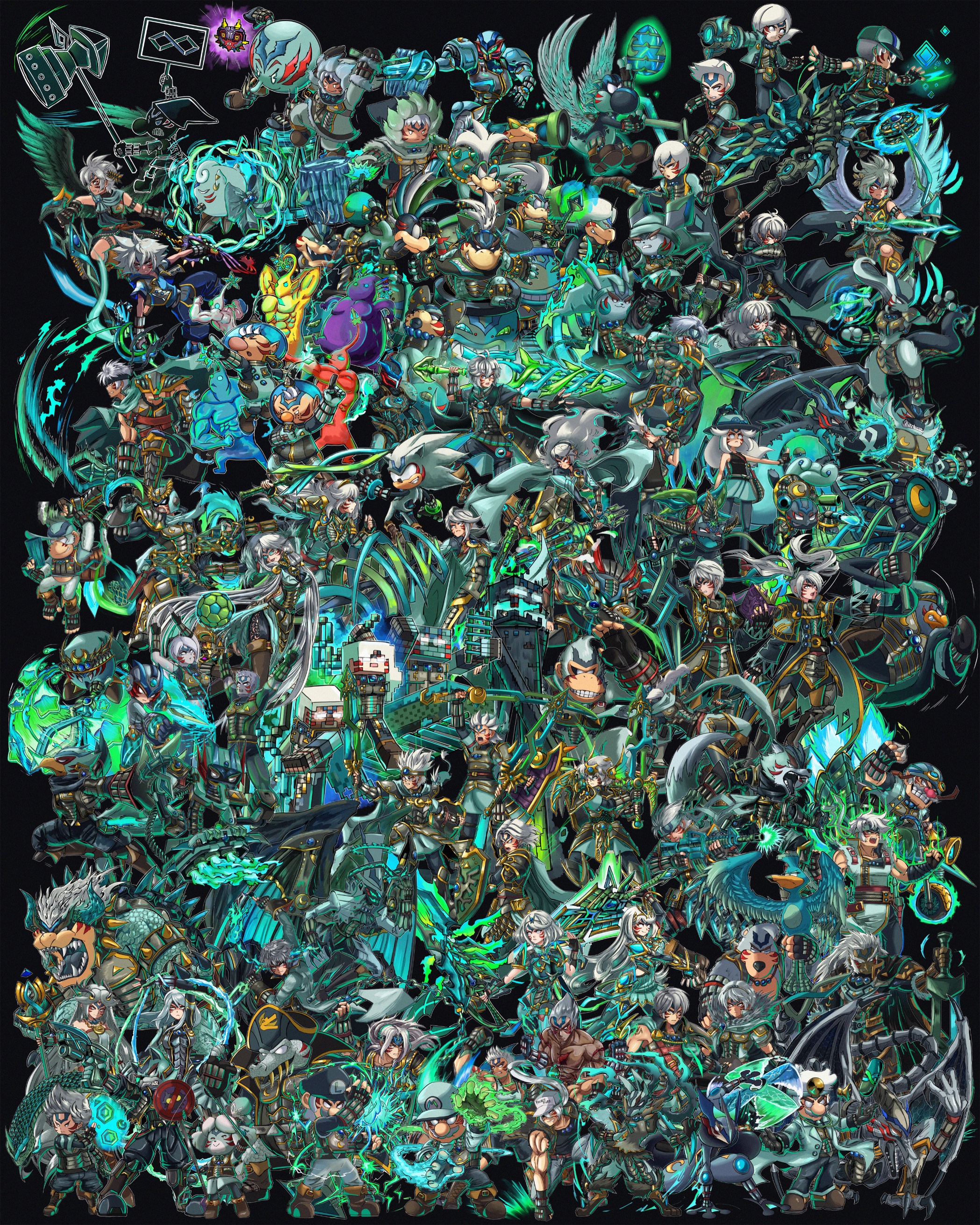 Safebooru - 6+boys 6+girls absolutely everyone absurdres alex (minecraft) alien alph (pikmin ...