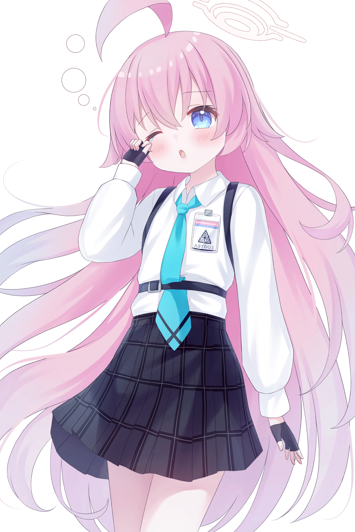 Safebooru - 1girl ;o ahoge black gloves black skirt blue archive blue eyes blue necktie blush ...