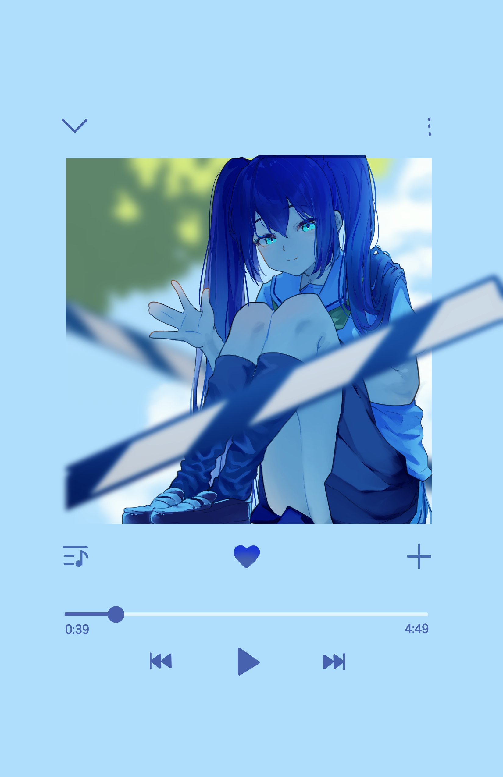 Safebooru - 1girl \||/ absurdres aqua eyes black socks blue hair blurry blurry background blurry ...