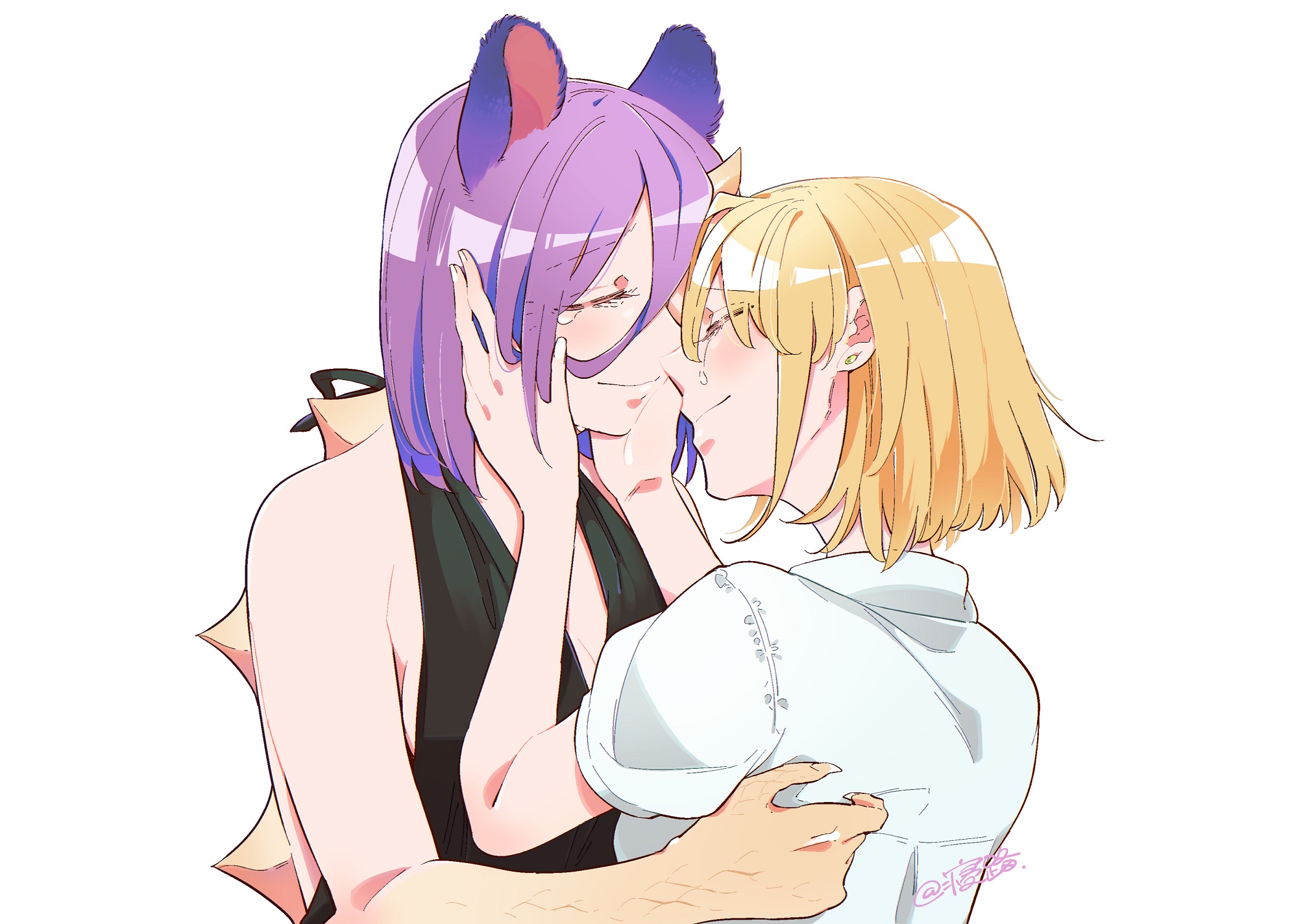 Safebooru - 2girls black dress blonde hair bocchi kaibutsu to moumoku shoujo closed eyes closed ...