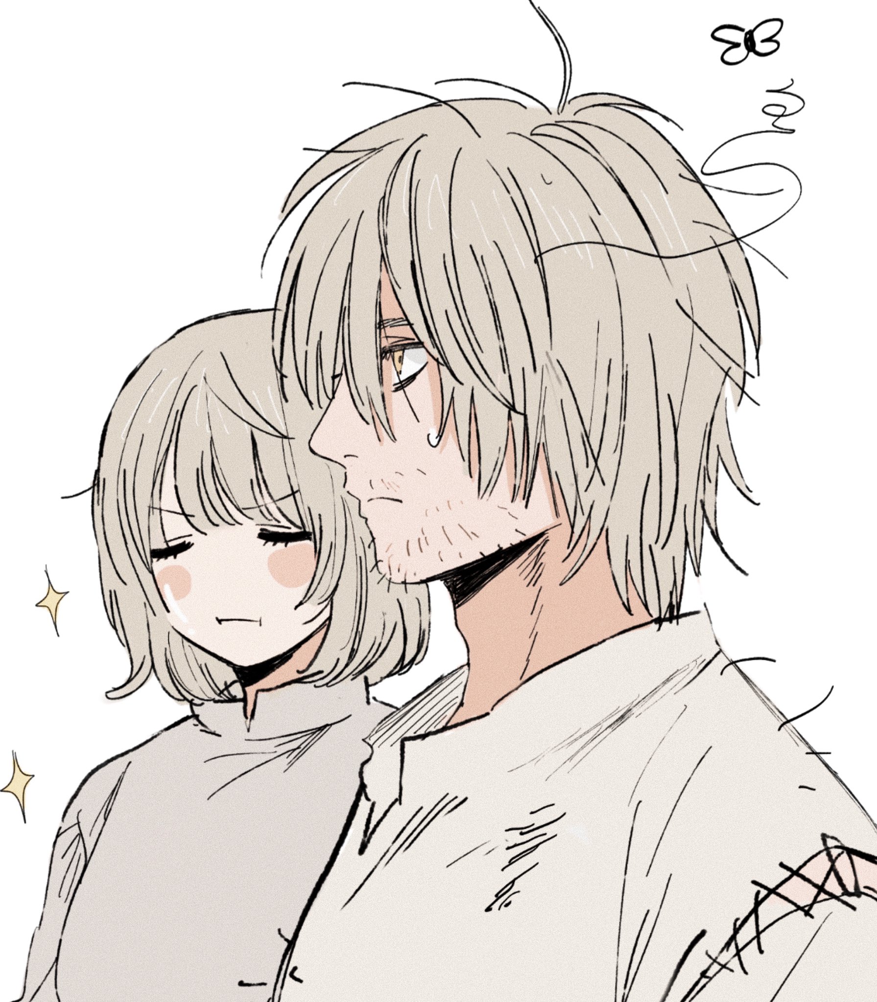 Safebooru - 1boy 1girl :i beard stubble blonde hair blush brother and ...