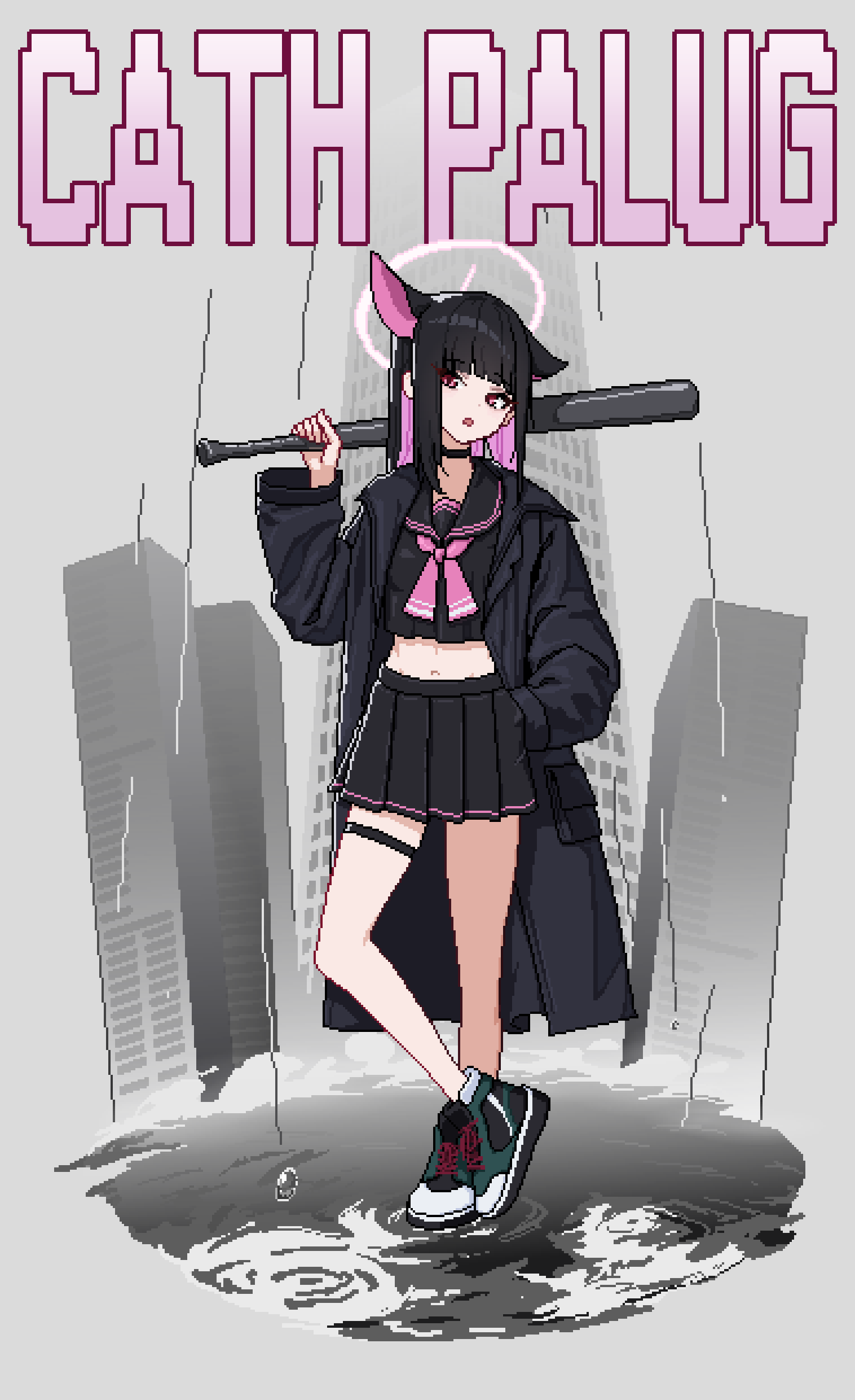 Safebooru - 1girl absurdres ama doooo animal ears baseball bat black choker black coat black ...