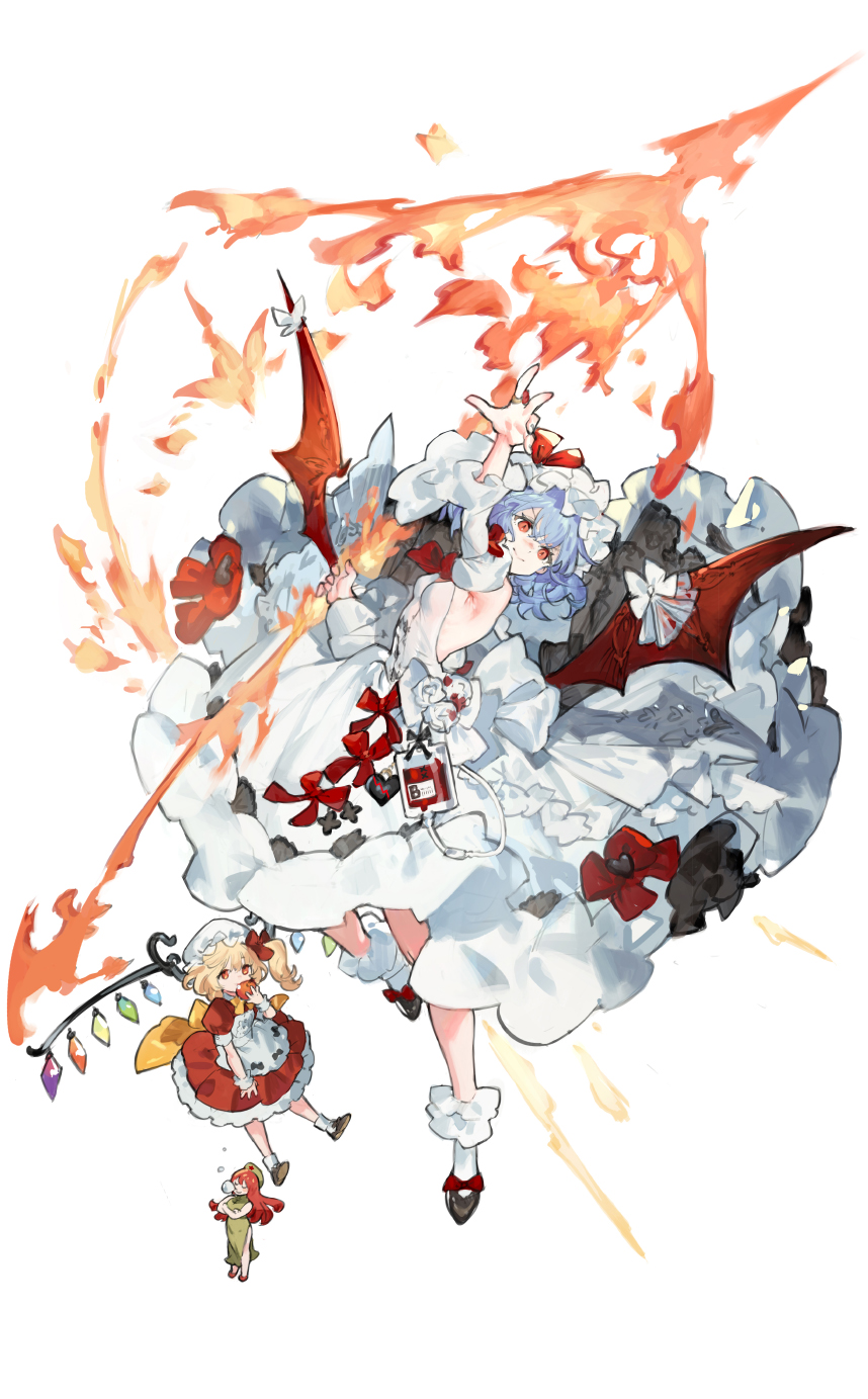 Safebooru - 3girls bat wings black ribbon blonde hair blood blood bag blue hair closed eyes ...