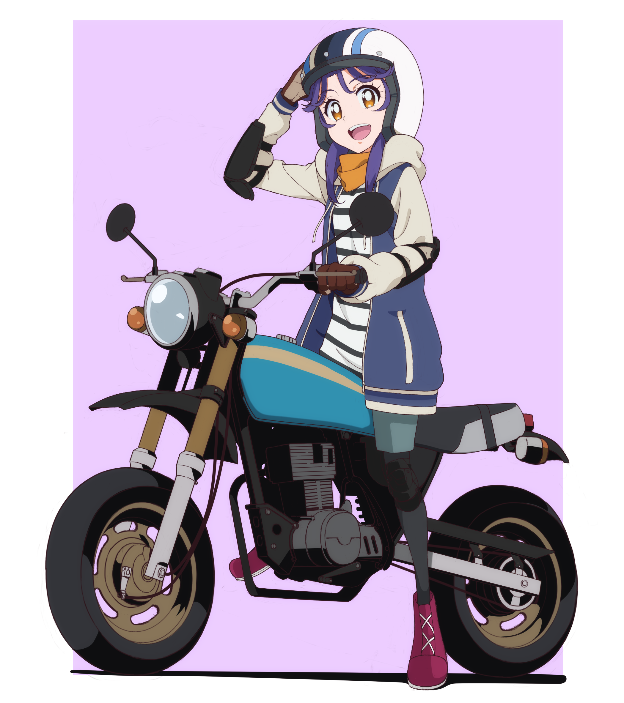 Safebooru - :d brown eyes cosplay elbow pads gloves helmet highres ...