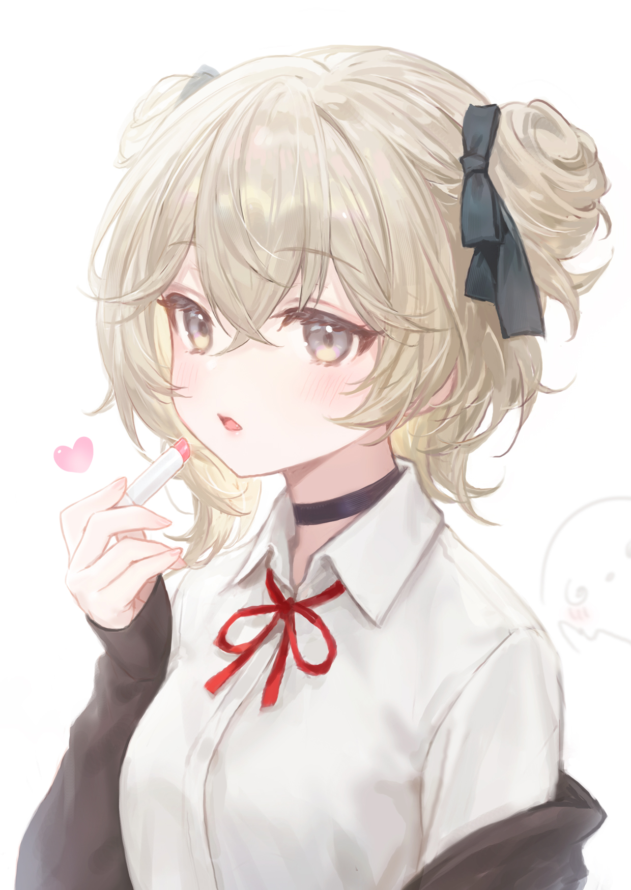 Safebooru - 1girl adelie cat black choker black jacket black ribbon blush breasts choker ...