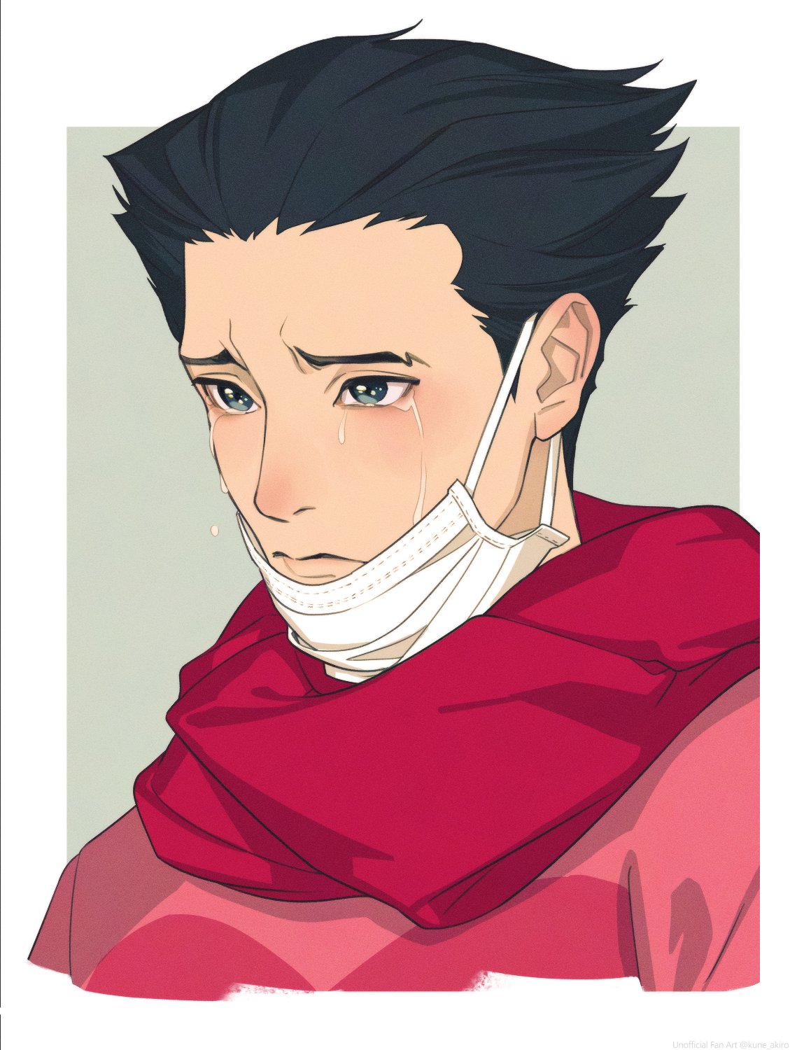 Safebooru - 1boy ace attorney black hair border closed mouth crying green background green eyes ...