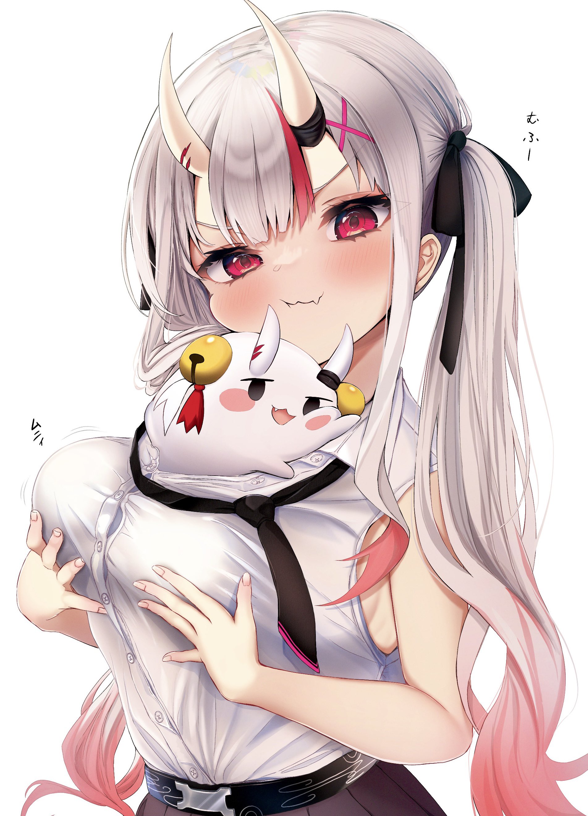 Safebooru - 1girl :t absurdres bare arms bell belt black belt black necktie black ribbon blunt ...