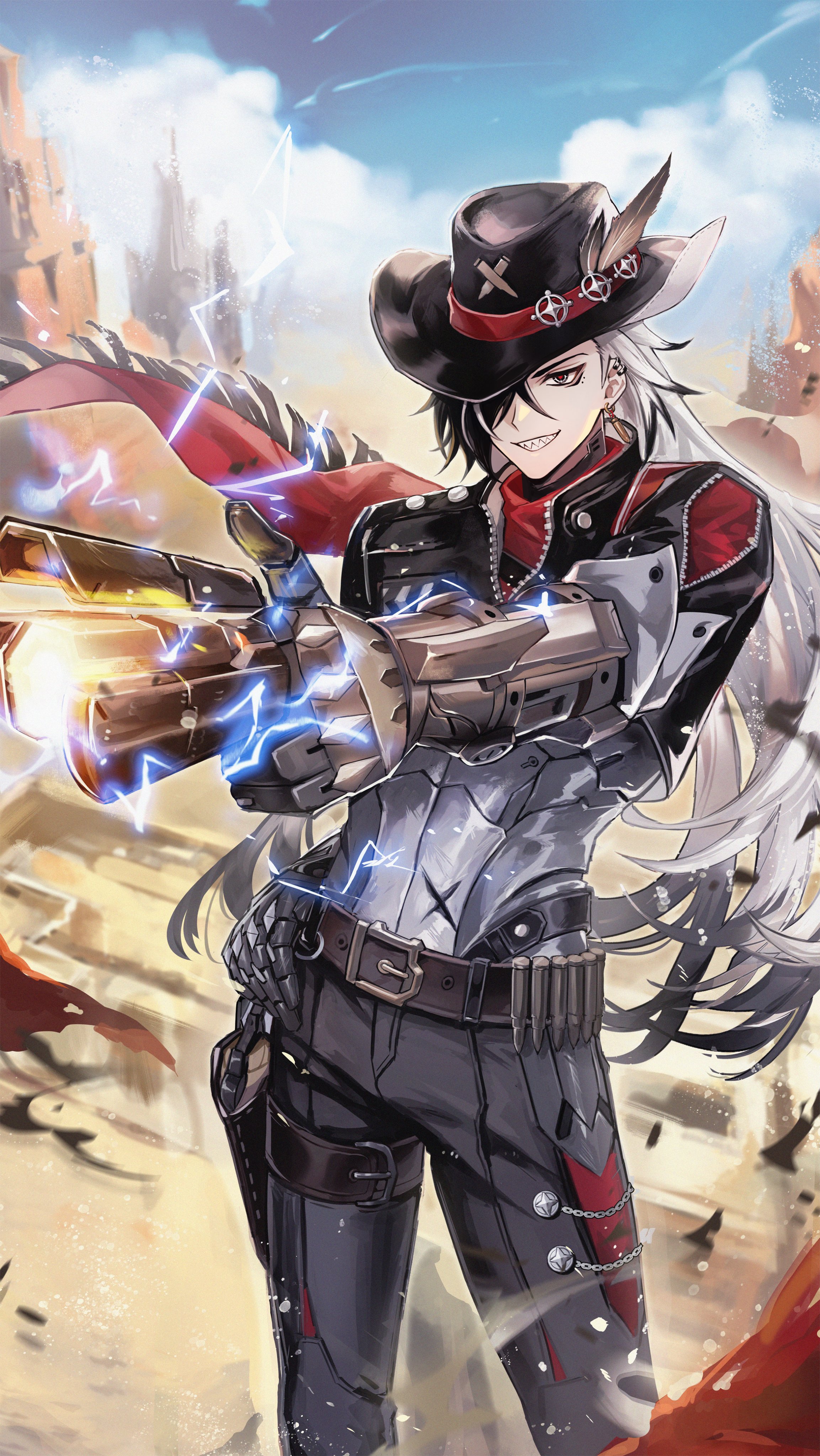 Safebooru - 1boy absurdres belt belt buckle black hair black hat blue sky boothill (honkai: star ...