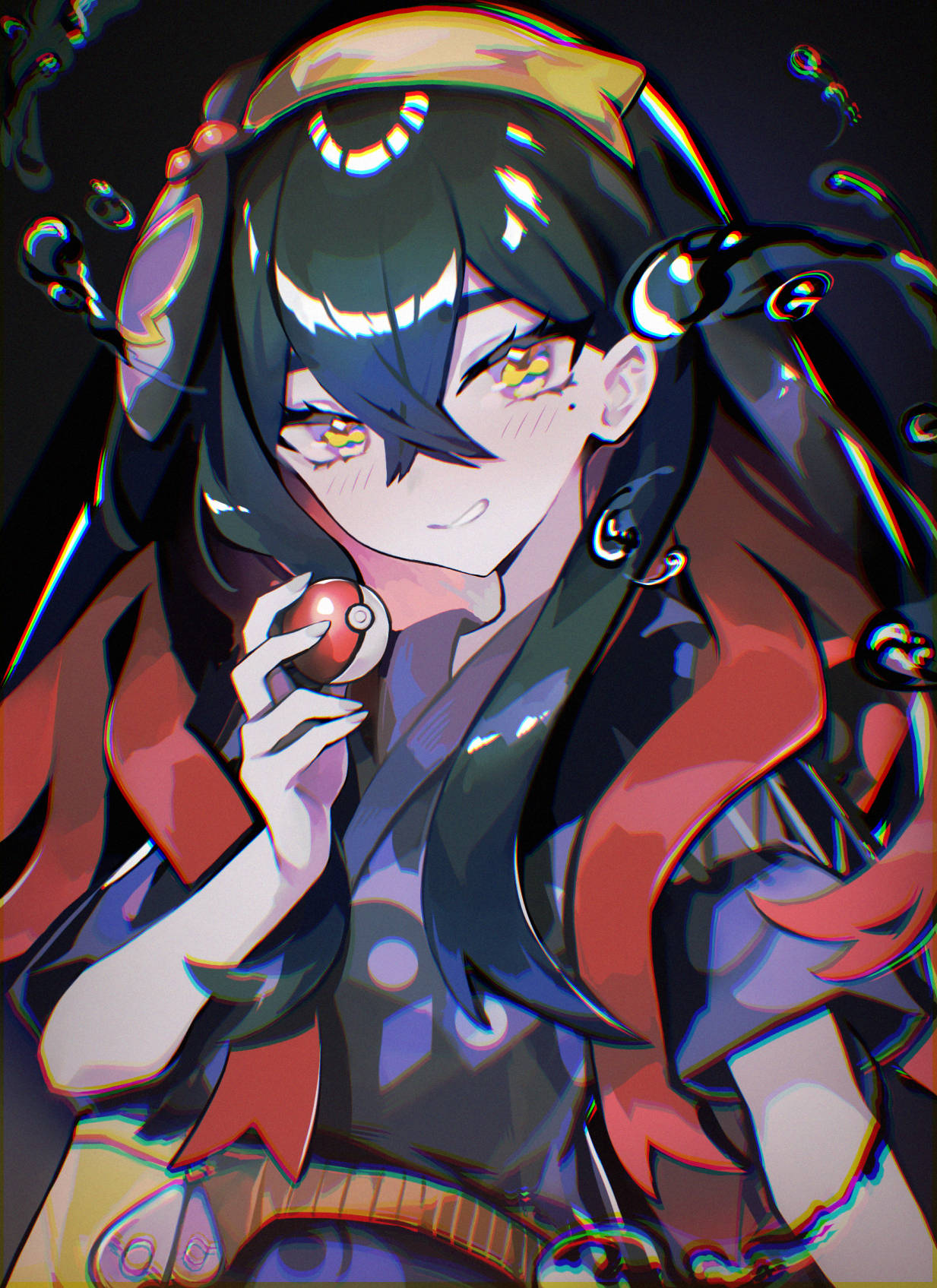 Safebooru - 1girl black hair carmine (pokemon) colored inner hair ...