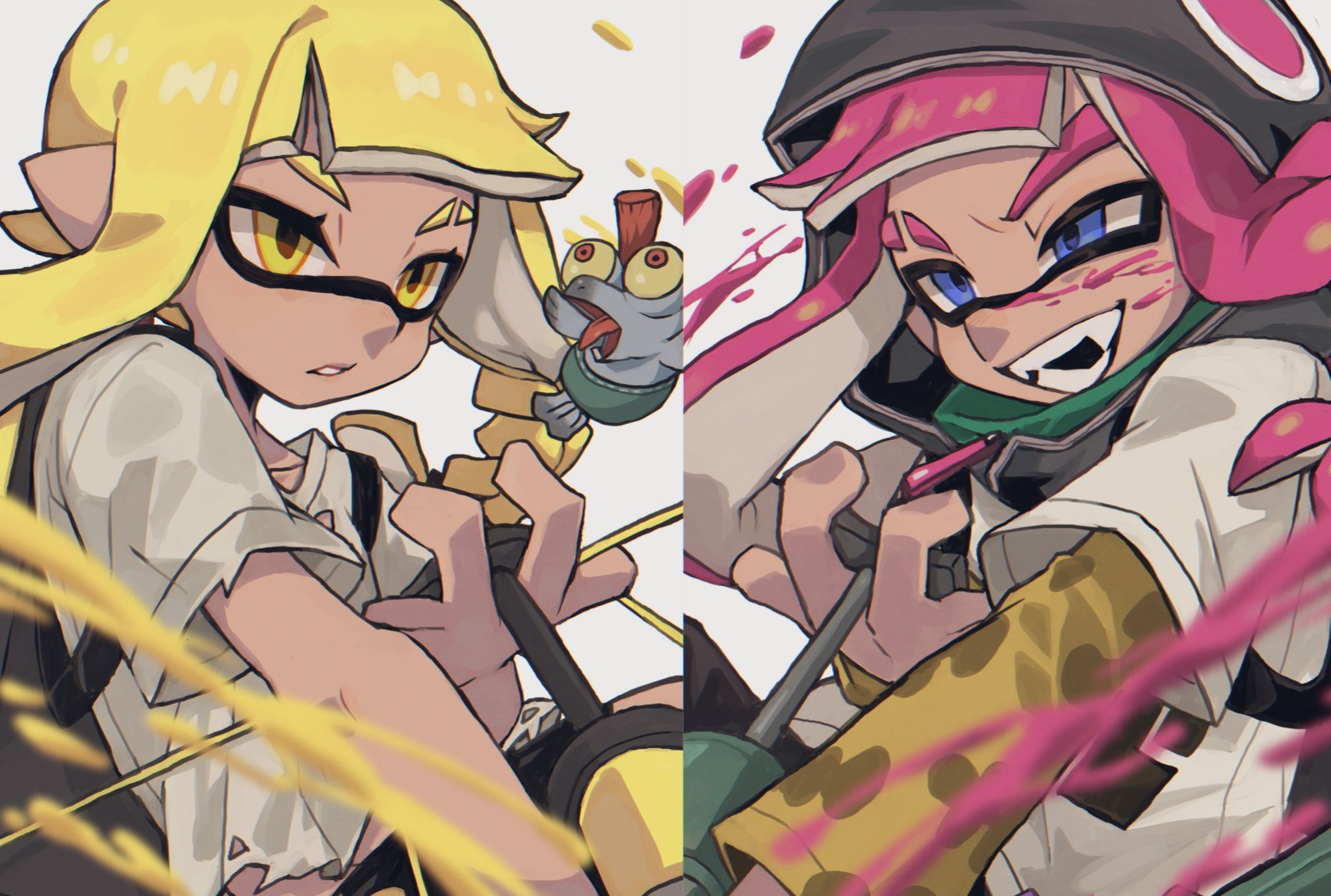 Safebooru - 2girls blonde hair blue eyes blunt bangs fangs highres ...