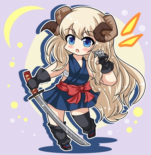 Safebooru - 1girl blonde hair blue dress blue eyes electricity ninja original sheep ears sheep ...